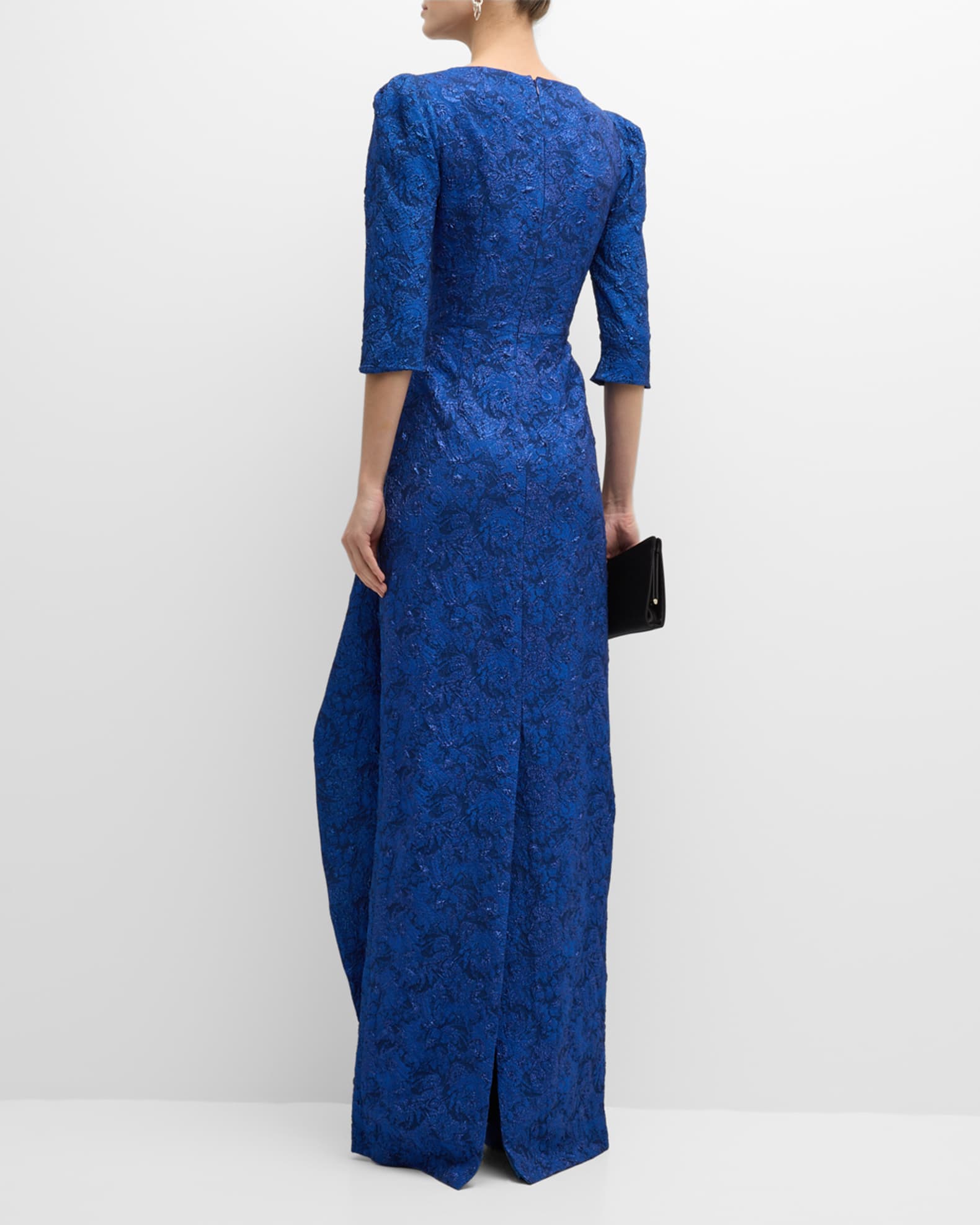 Rickie Freeman for Teri Jon Side-Drape Stretch Metallic Jacquard Gown ...