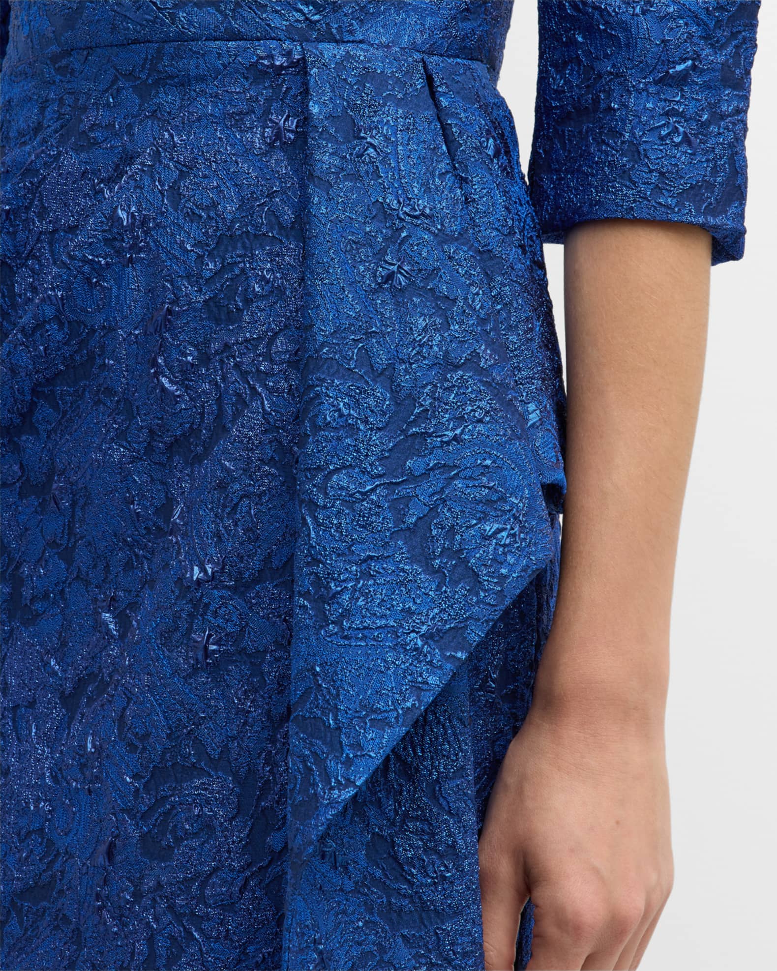 Rickie Freeman for Teri Jon Side-Drape Stretch Metallic Jacquard Gown ...