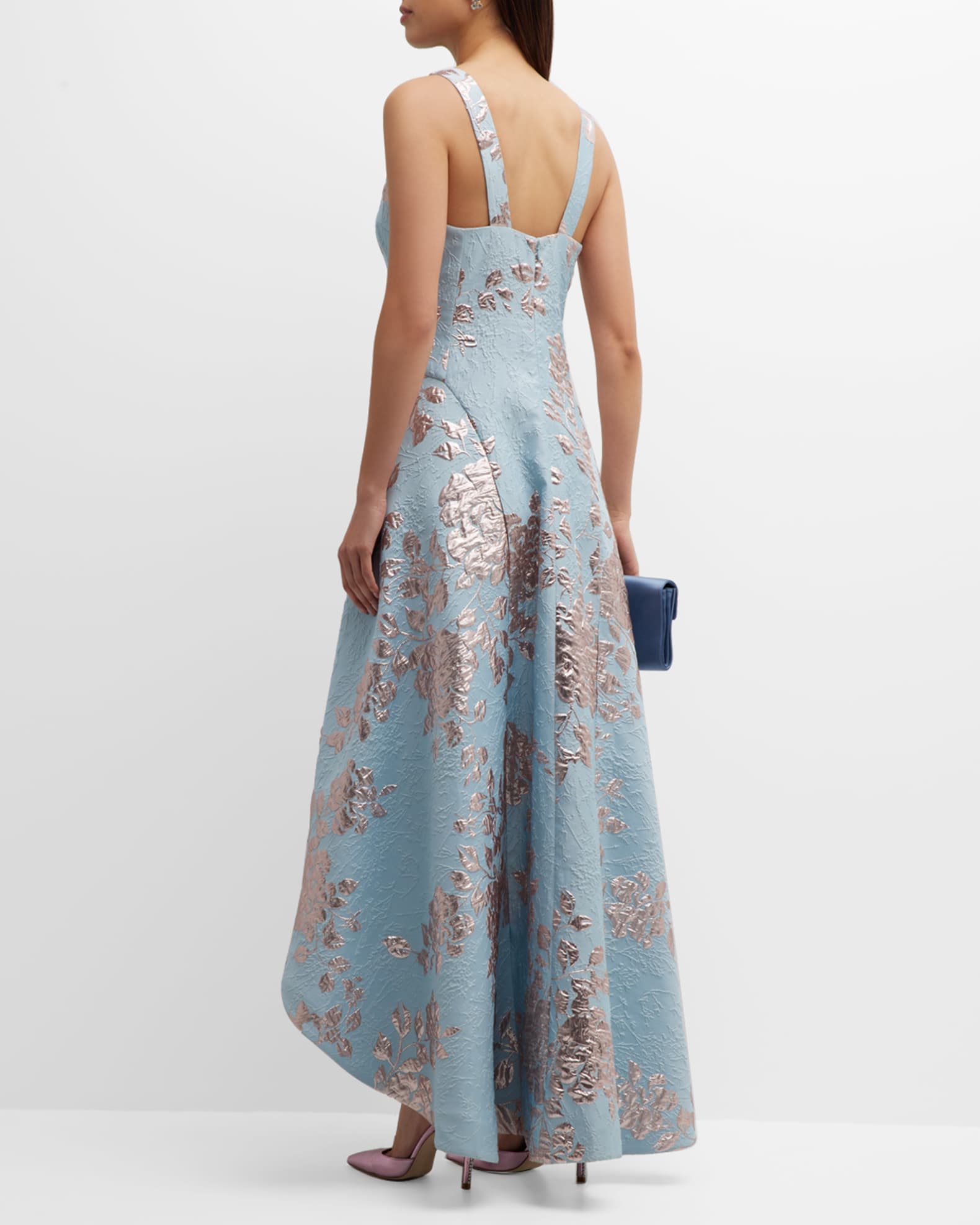 Rickie Freeman for Teri Jon High-Low Metallic Jacquard Gown | Neiman Marcus