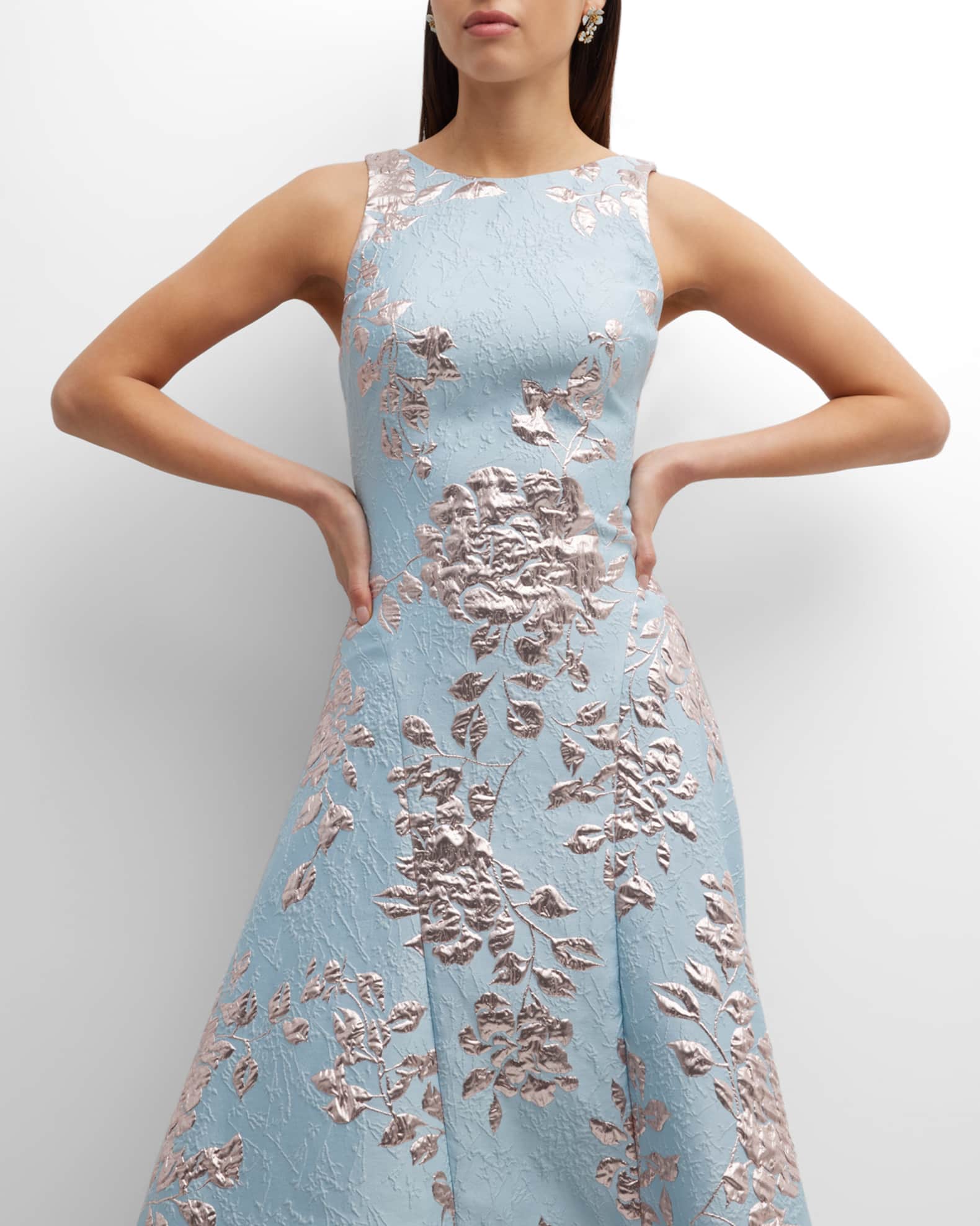 Rickie Freeman for Teri Jon High-Low Metallic Jacquard Gown | Neiman Marcus