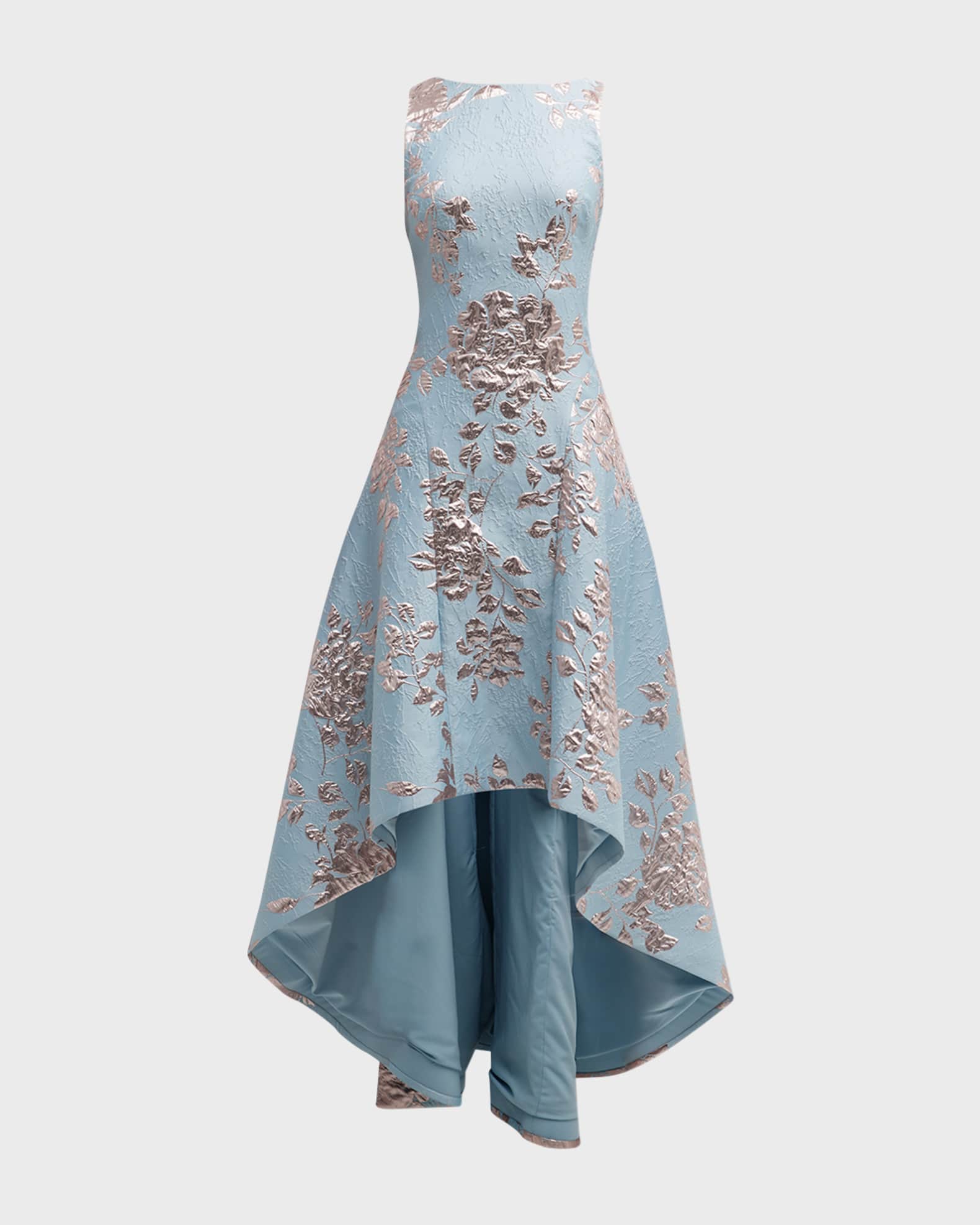 Rickie Freeman for Teri Jon High-Low Metallic Jacquard Gown | Neiman Marcus