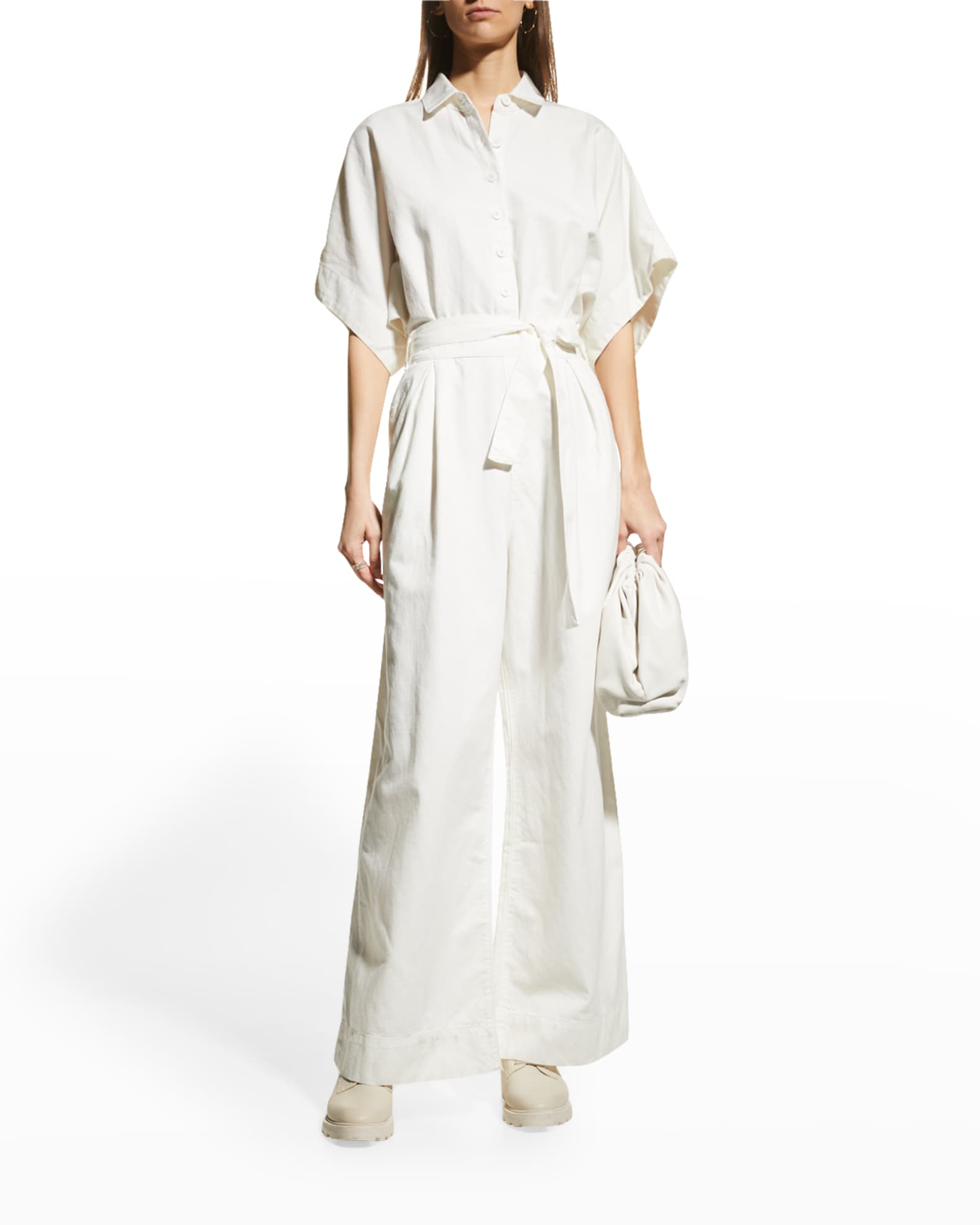 Triarchy Belted Wide-Leg Denim Caftan Jumpsuit | Neiman Marcus