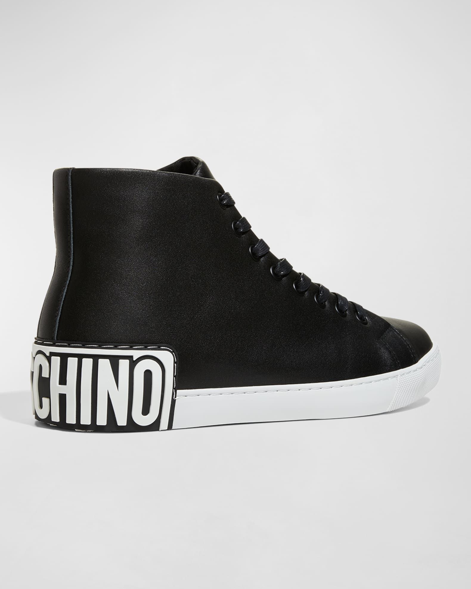 Moschino Men's Maxi Logo Leather High-Top Sneakers | Neiman Marcus