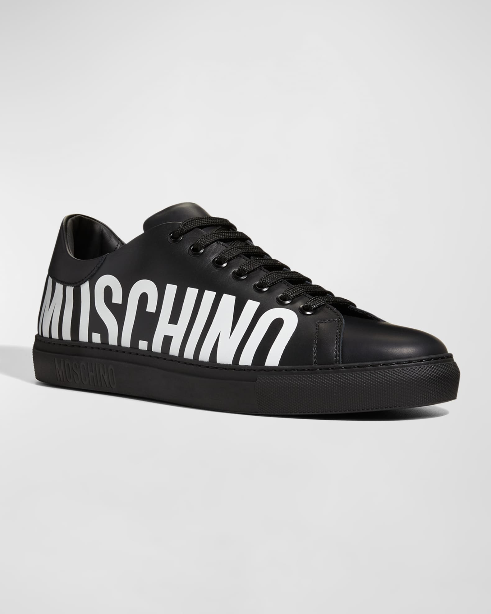 Moschino Men's Logo Leather Low-Top Sneakers | Neiman Marcus