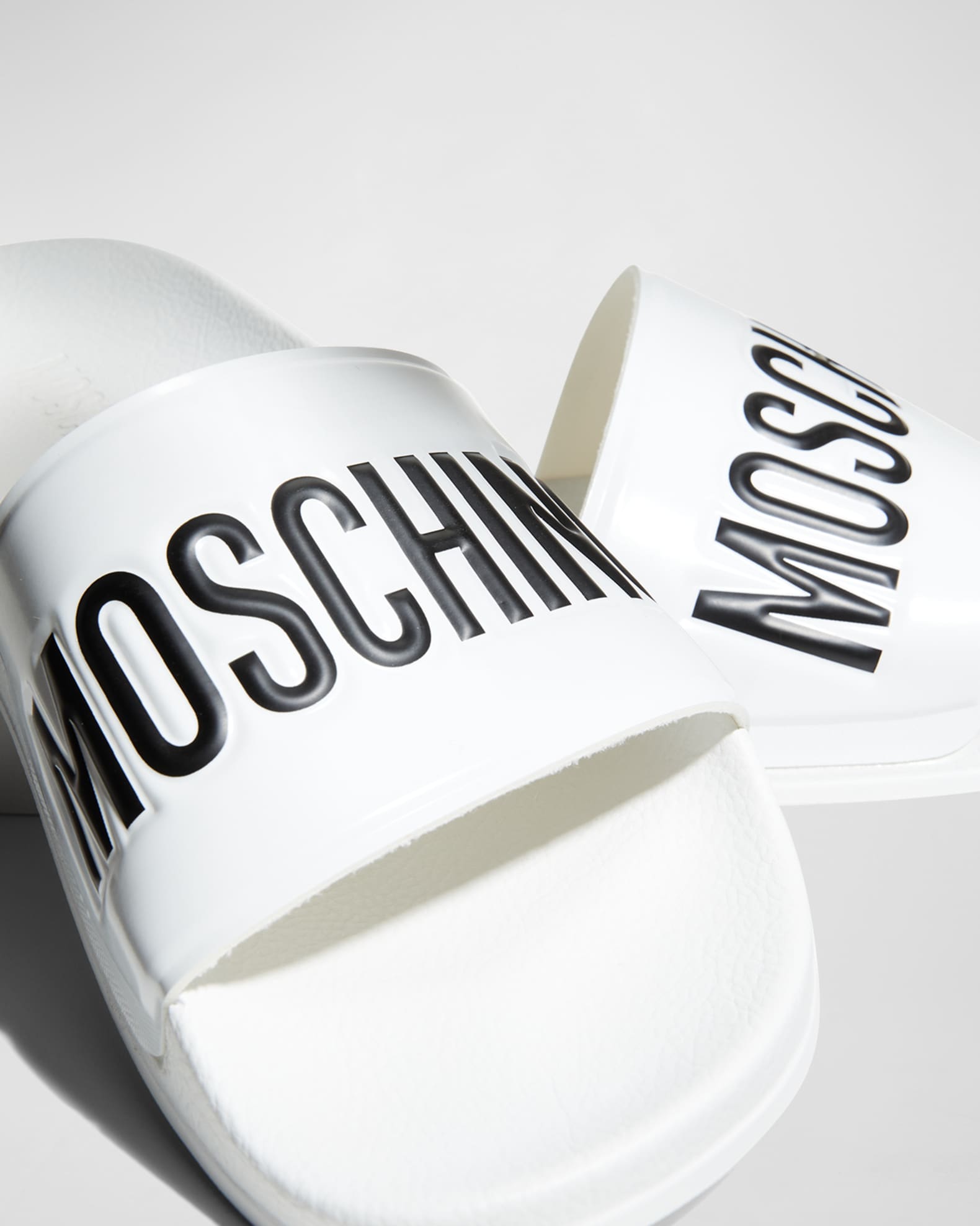 Moschino Men's Logo Rubber Pool Slides | Neiman Marcus