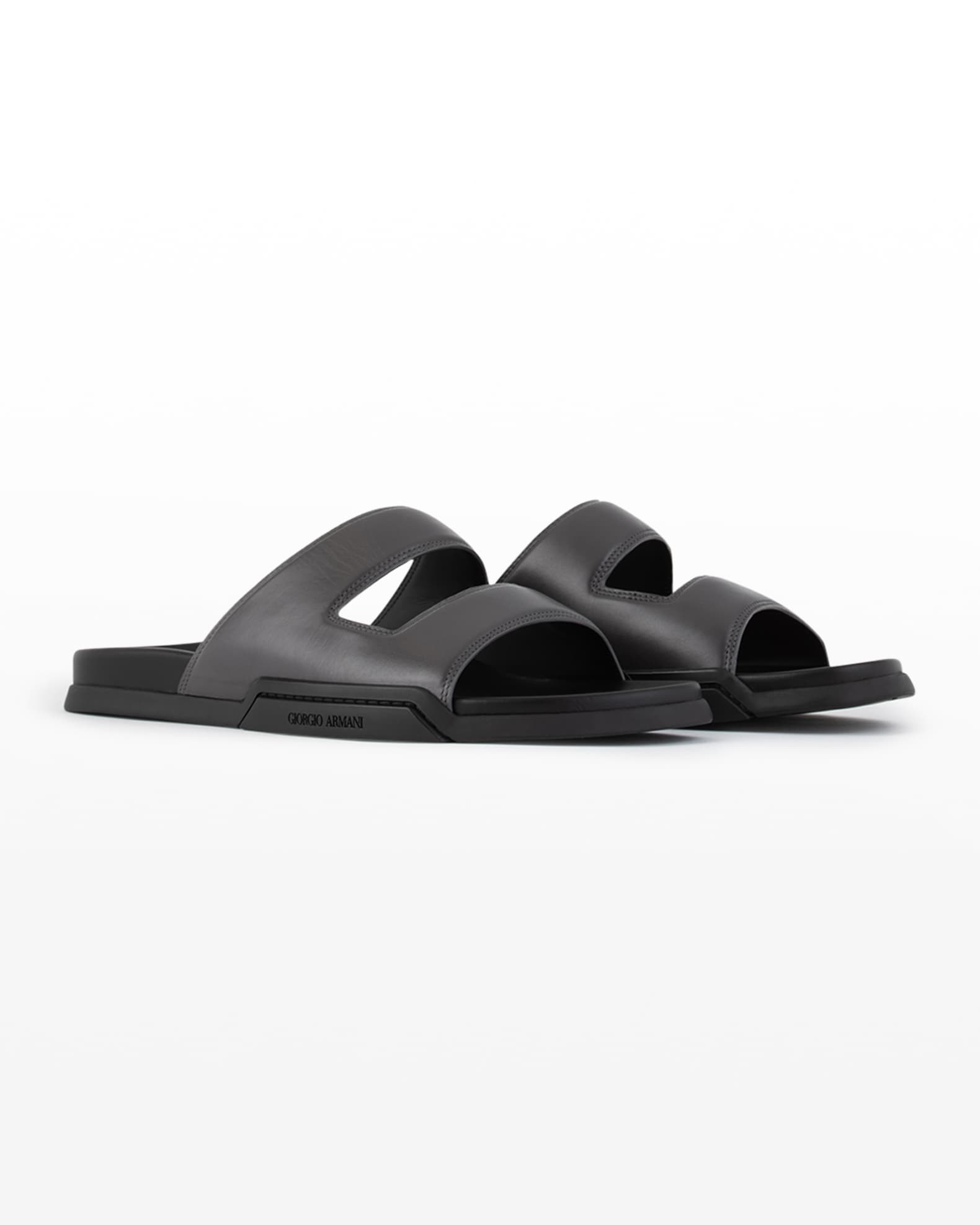 Giorgio Armani Men's Classic Leather Slides | Neiman Marcus