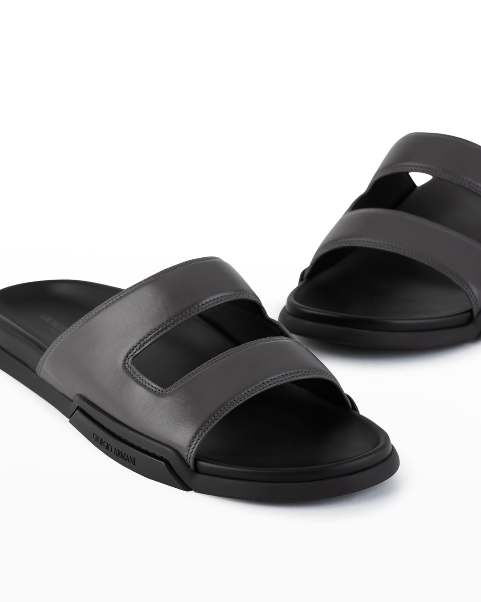 Giorgio Armani Men's Classic Leather Slides | Neiman Marcus