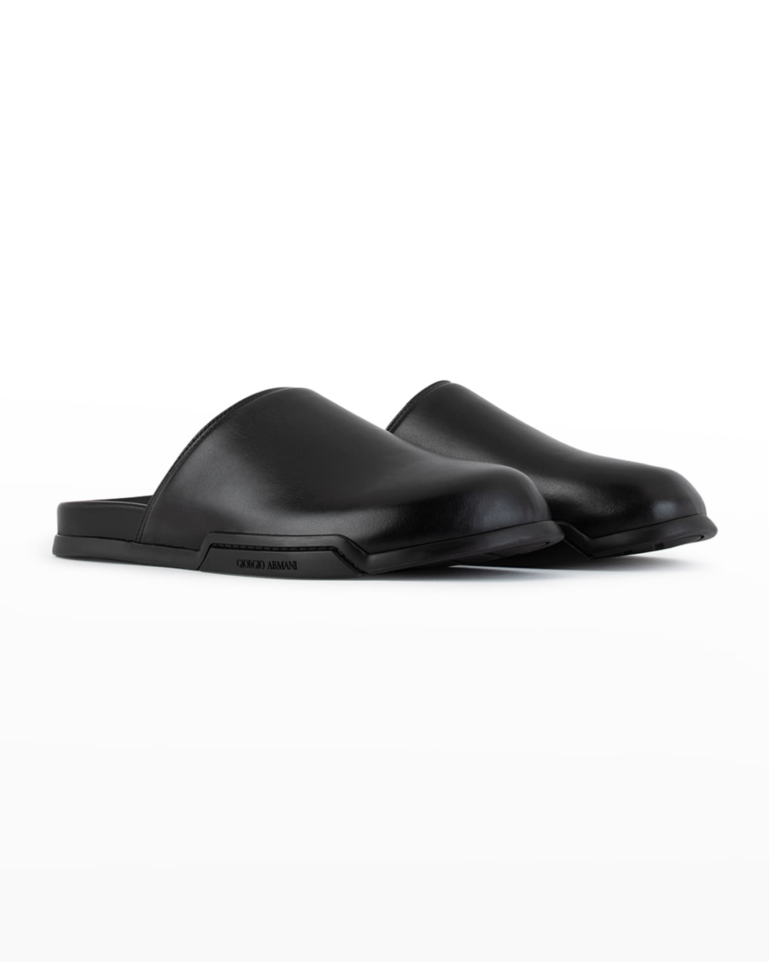 Giorgio Armani Men's Tonal Leather Mule Slides | Neiman Marcus