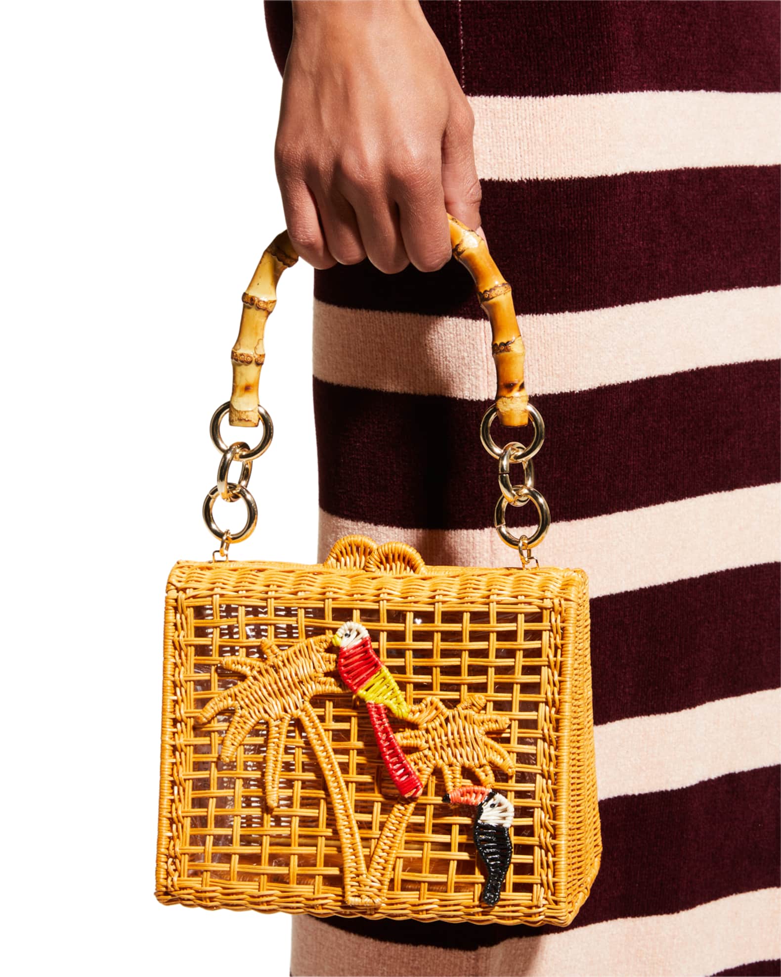 Serpui Paola Bird Palm Tree Wick Top-Handle Bag | Neiman Marcus