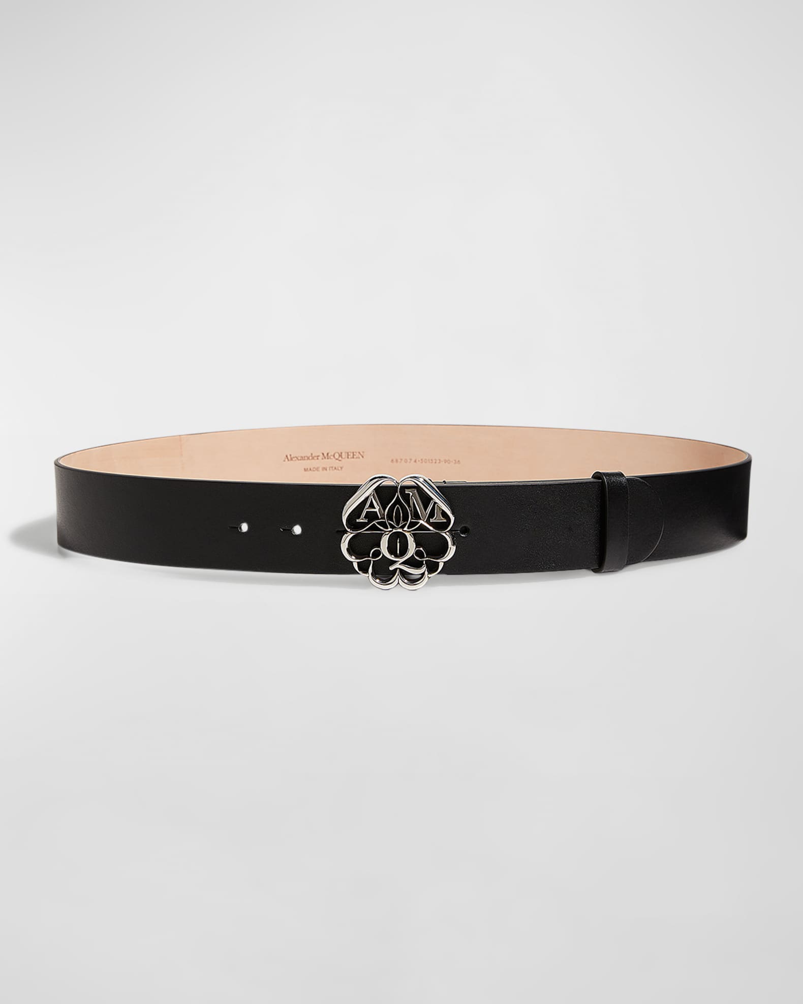 Alexander McQueen Seal Buckle 40mm Wide Leather Belt | Neiman Marcus