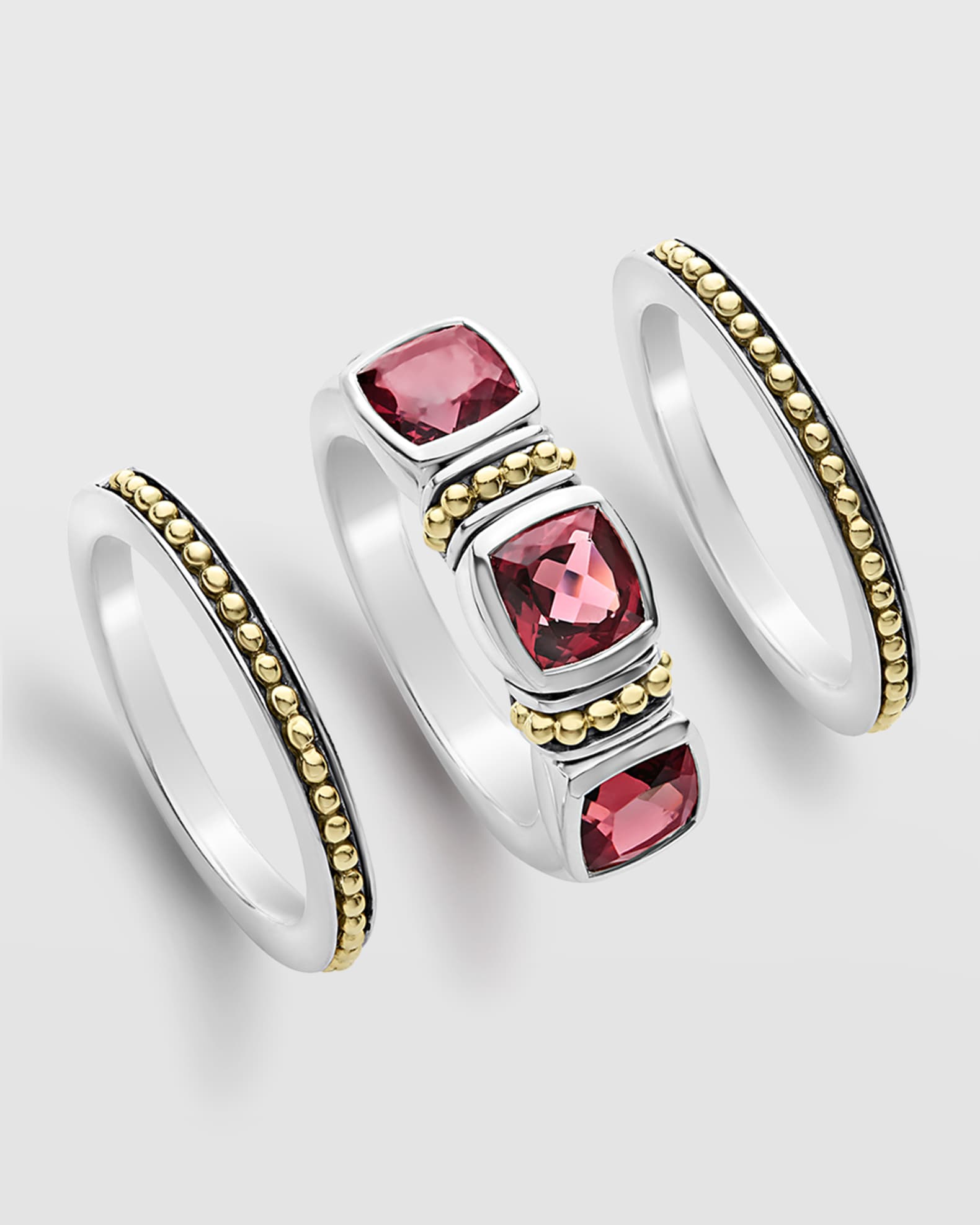 LAGOS Rittenhouse Rhodolite Garnet Triple 6mm Cushion-Set Ring | Neiman ...