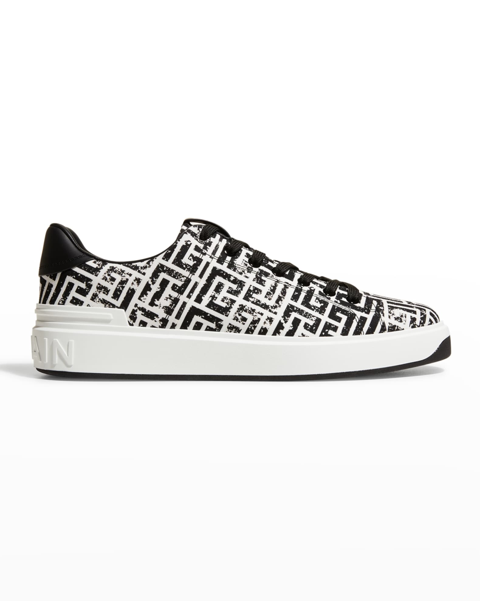 Balmain Men's Courtwashed Monogram Canvas Low-Top Sneakers | Neiman Marcus