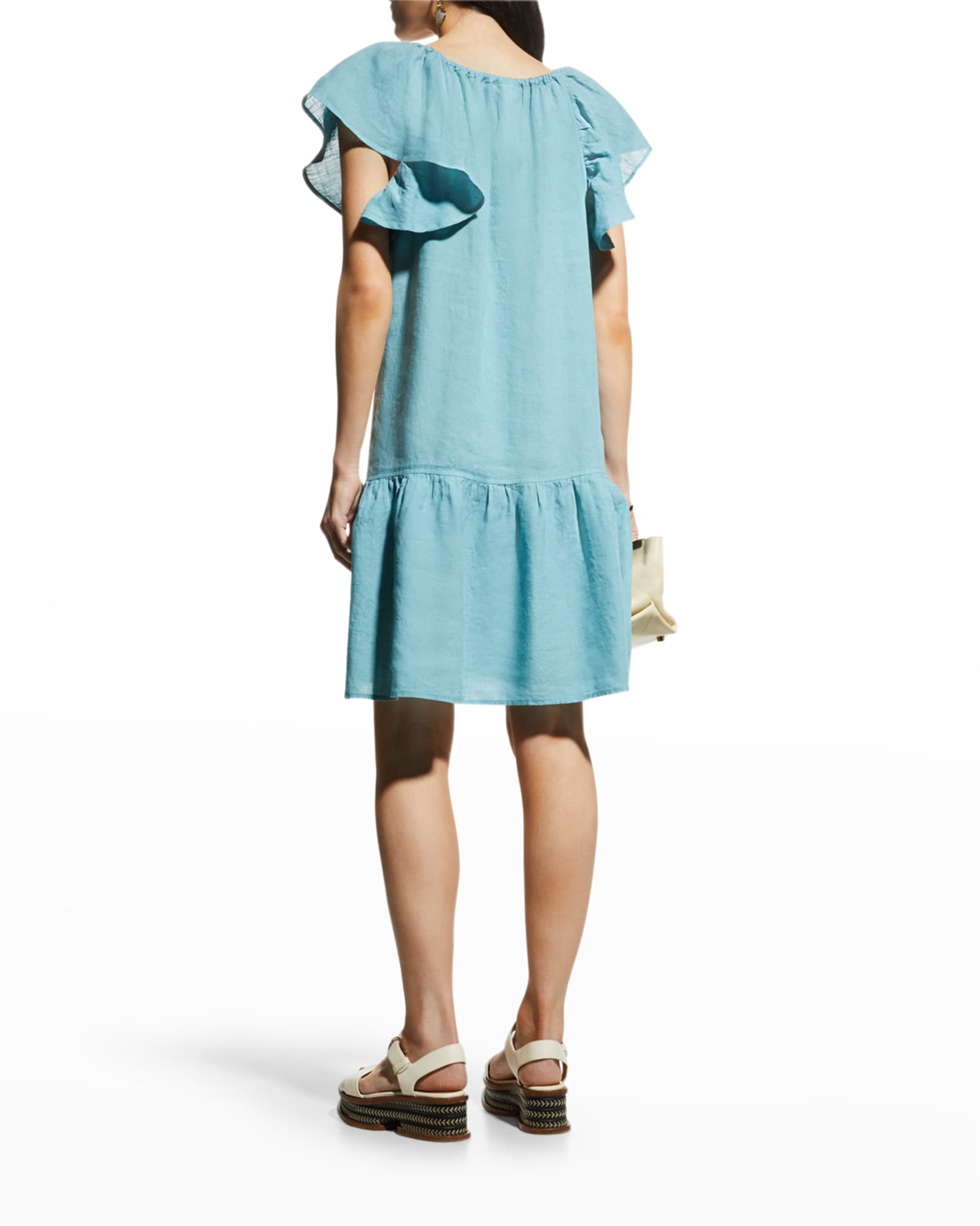 Finley Hattie Flutter-Sleeve Linen Dress | Neiman Marcus