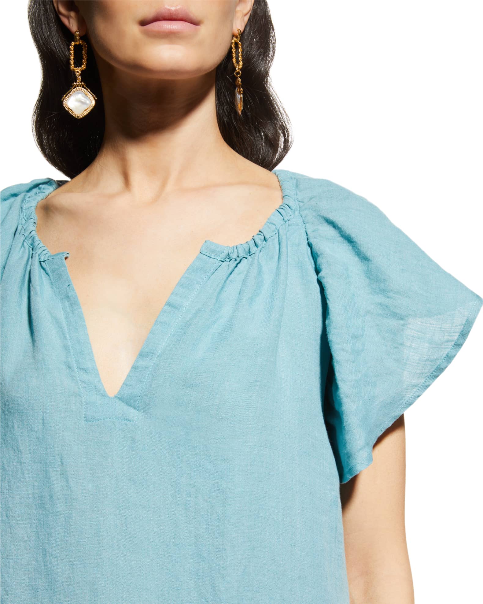 Finley Hattie Flutter-Sleeve Linen Dress | Neiman Marcus