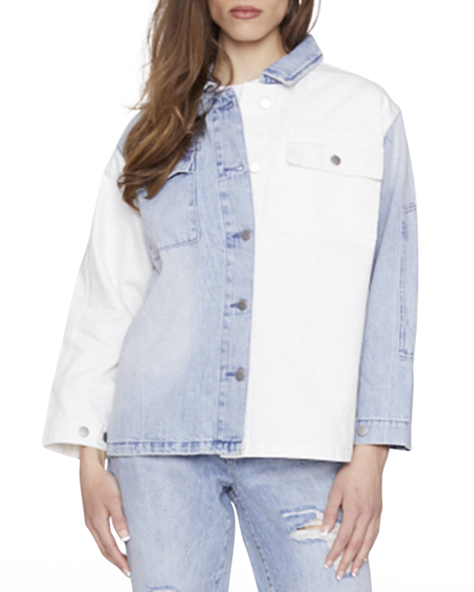 Blue Revival Oversized Two-Tone Denim Shacket | Neiman Marcus