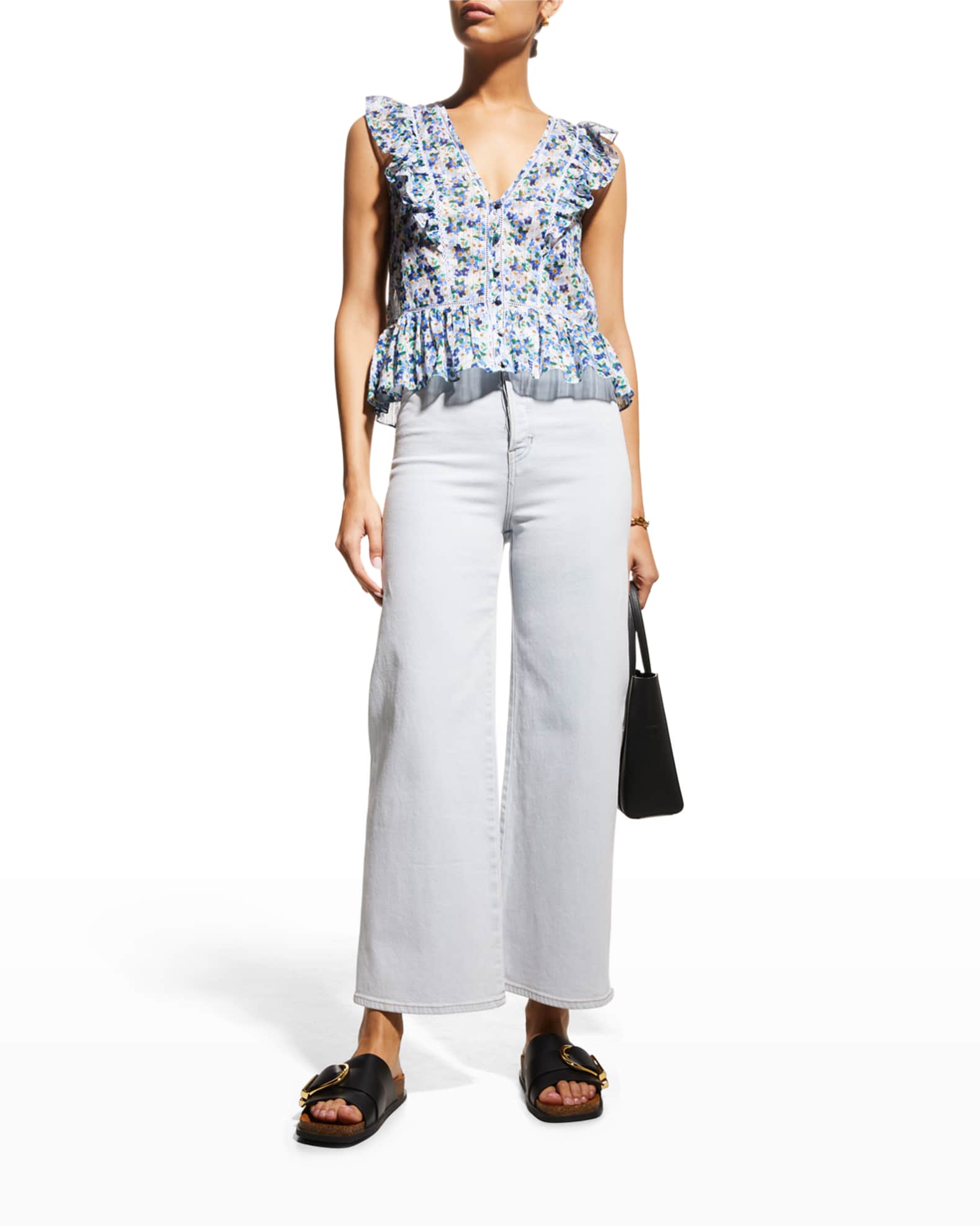 Veronica Beard Araya Floral Flutter-Sleeve Peplum Top | Neiman Marcus