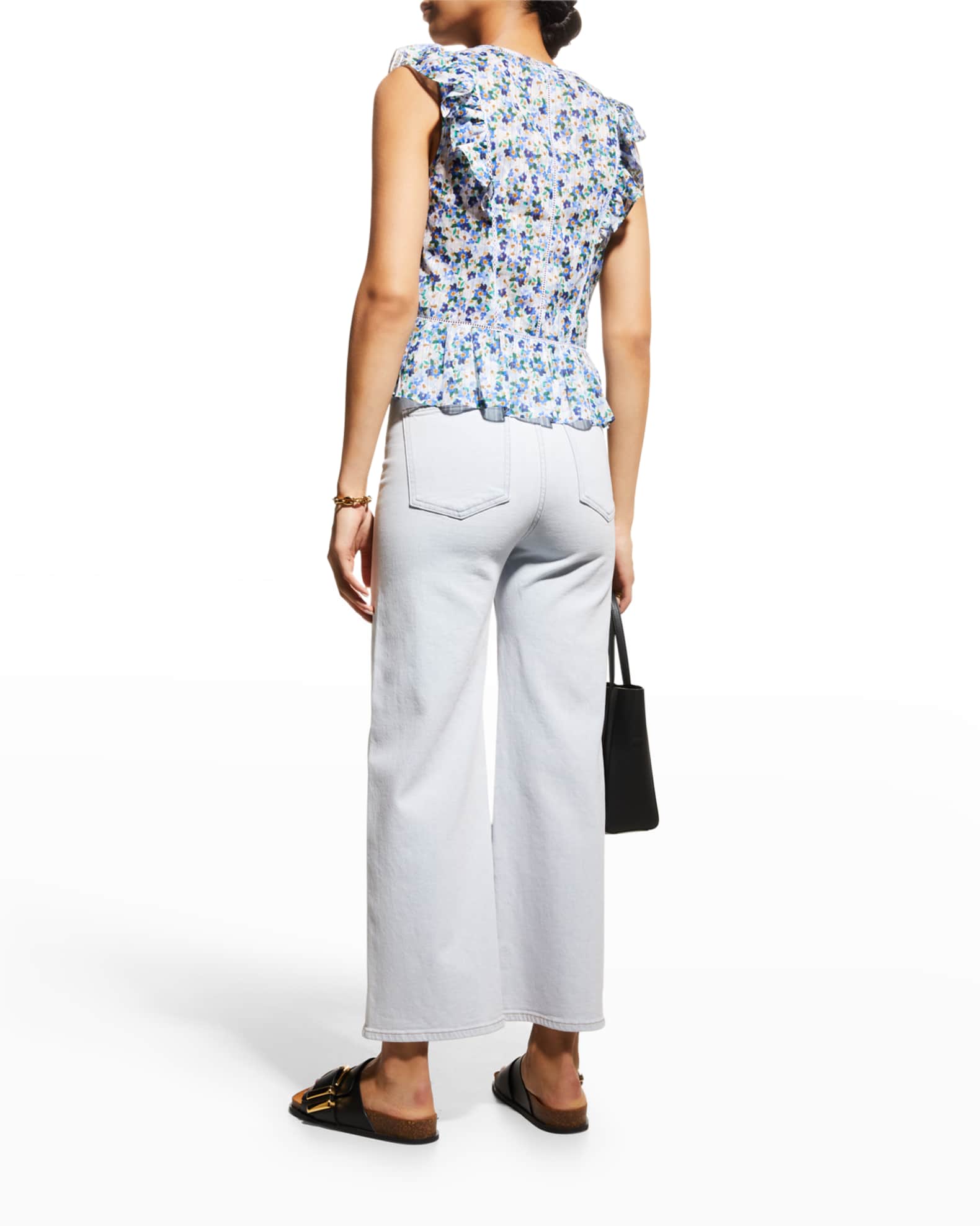 Veronica Beard Araya Floral Flutter-Sleeve Peplum Top | Neiman Marcus