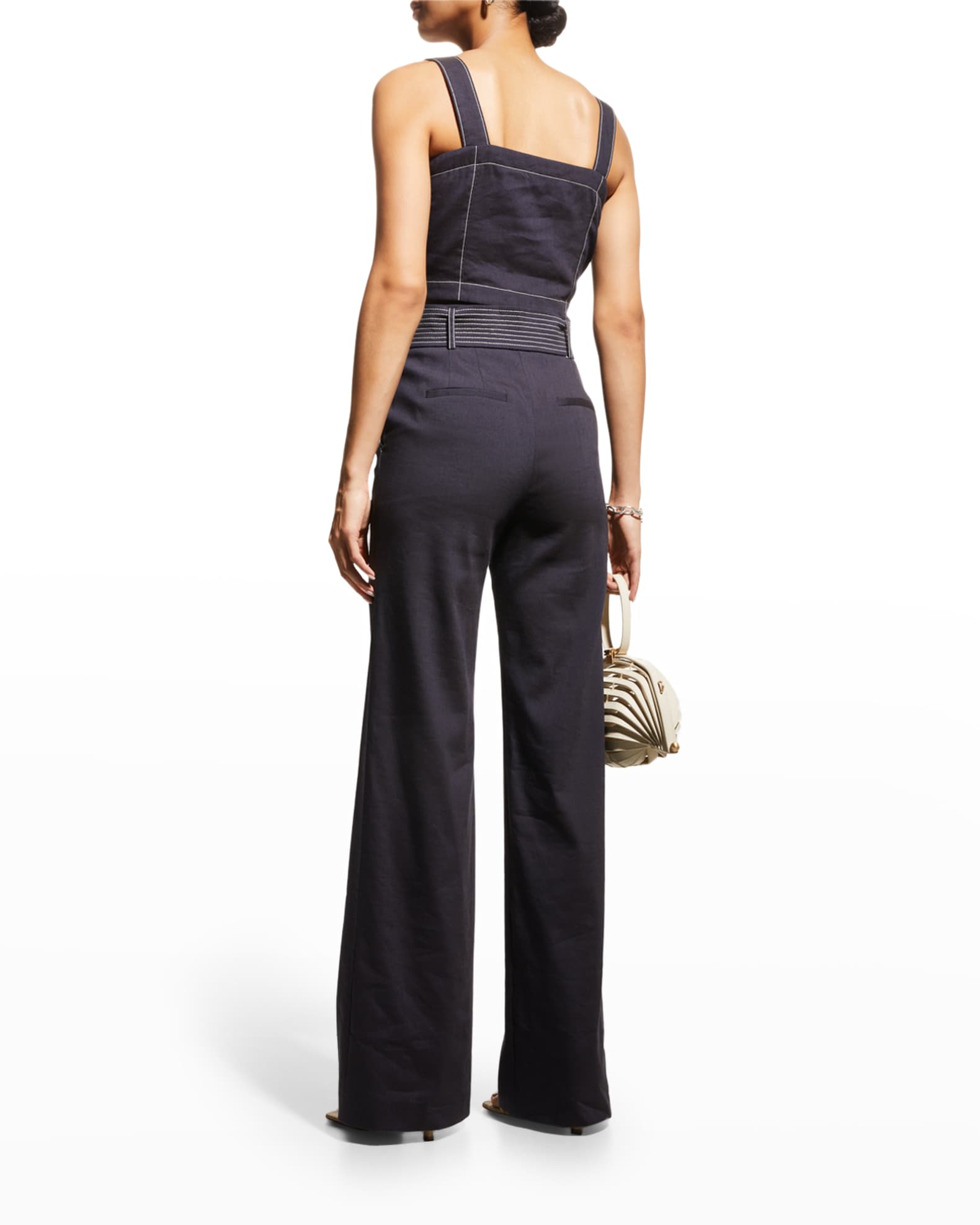 Veronica Beard Tiffany Linen Button-Front Crop Top | Neiman Marcus