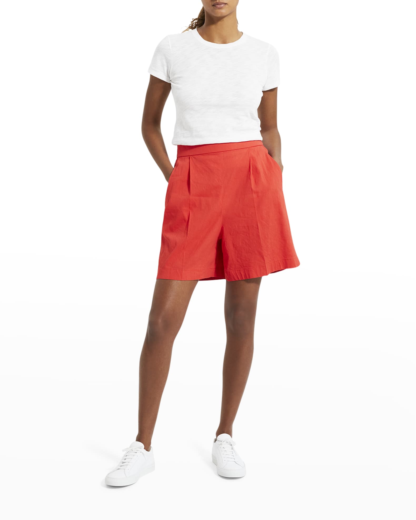 Theory Eco Crunch Pleated Pull-On Shorts | Neiman Marcus