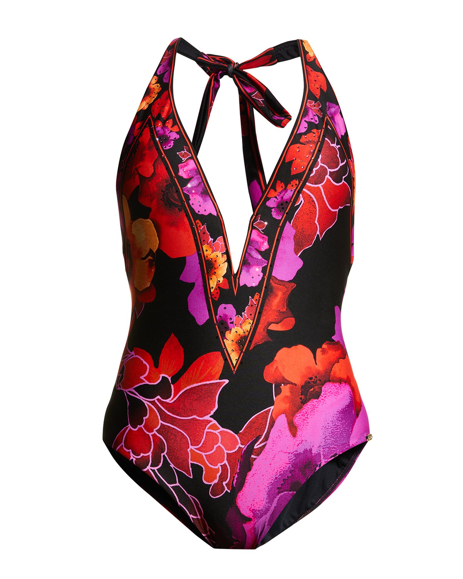 Camilla Plunge V-Neck Halter One-Piece Swimsuit | Neiman Marcus