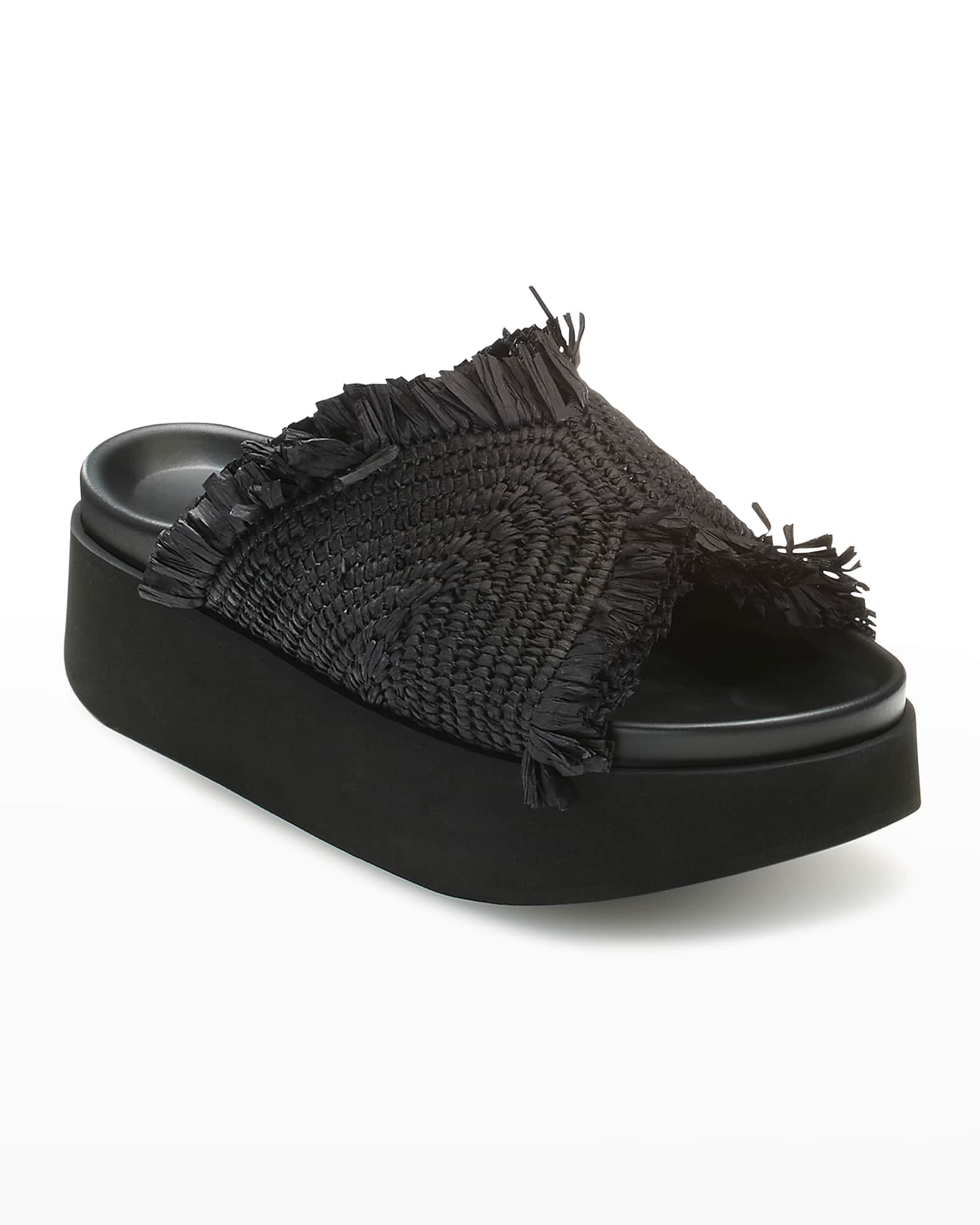 Inuikii Moon Raffia Slide Platform Sandals | Neiman Marcus