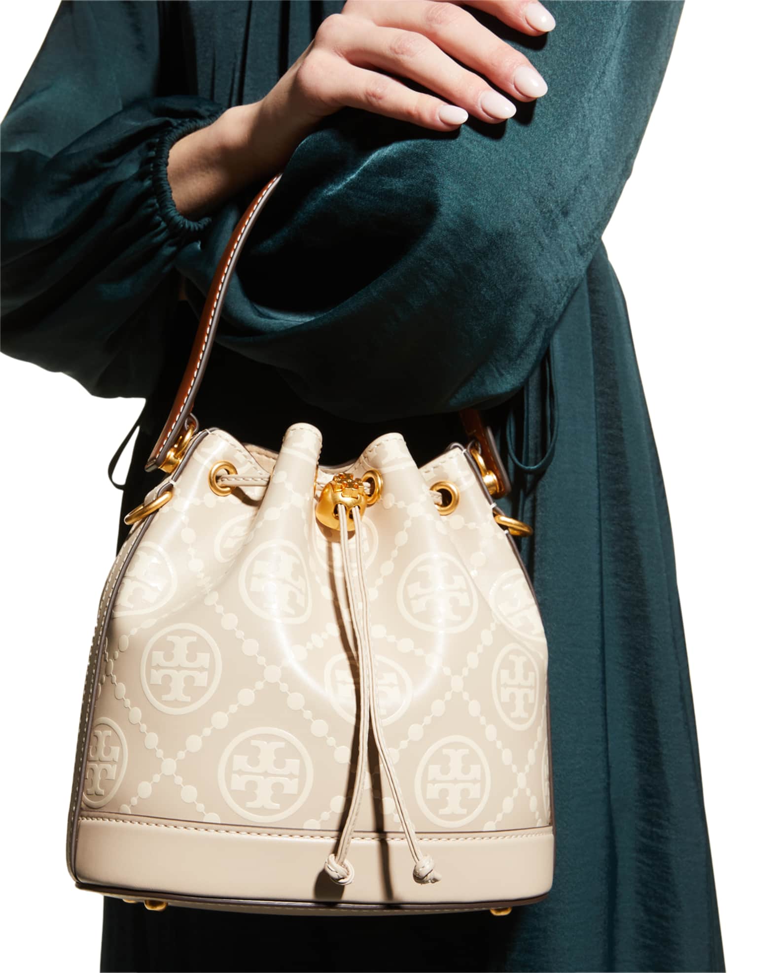 Tory Burch T Monogram Embossed Bucket Bag | Neiman Marcus