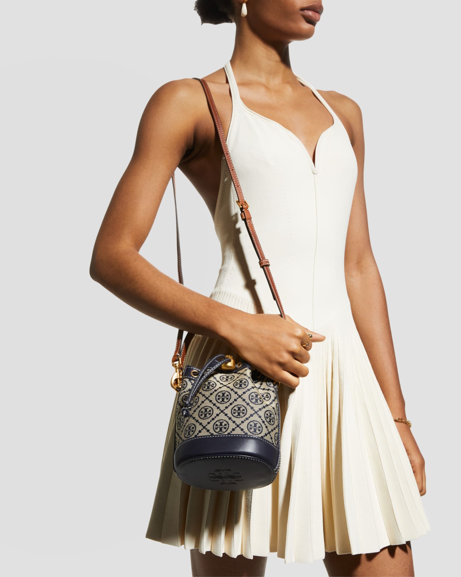 Tory Burch T-Monogram Jacquard Mini Bucket Bag | Neiman Marcus