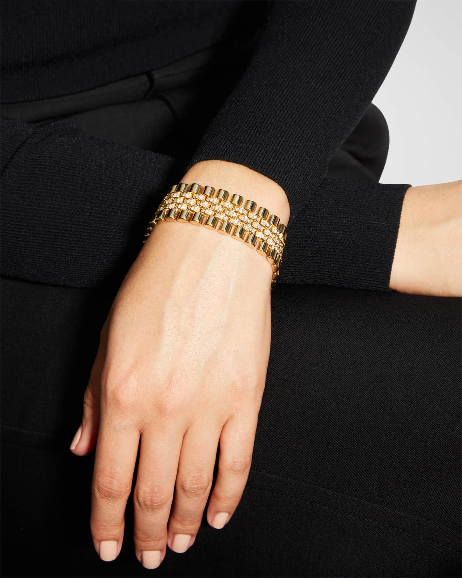 Heera Moti Yellow Gold 5-Row Center Pave Diamond Bracelet | Neiman Marcus