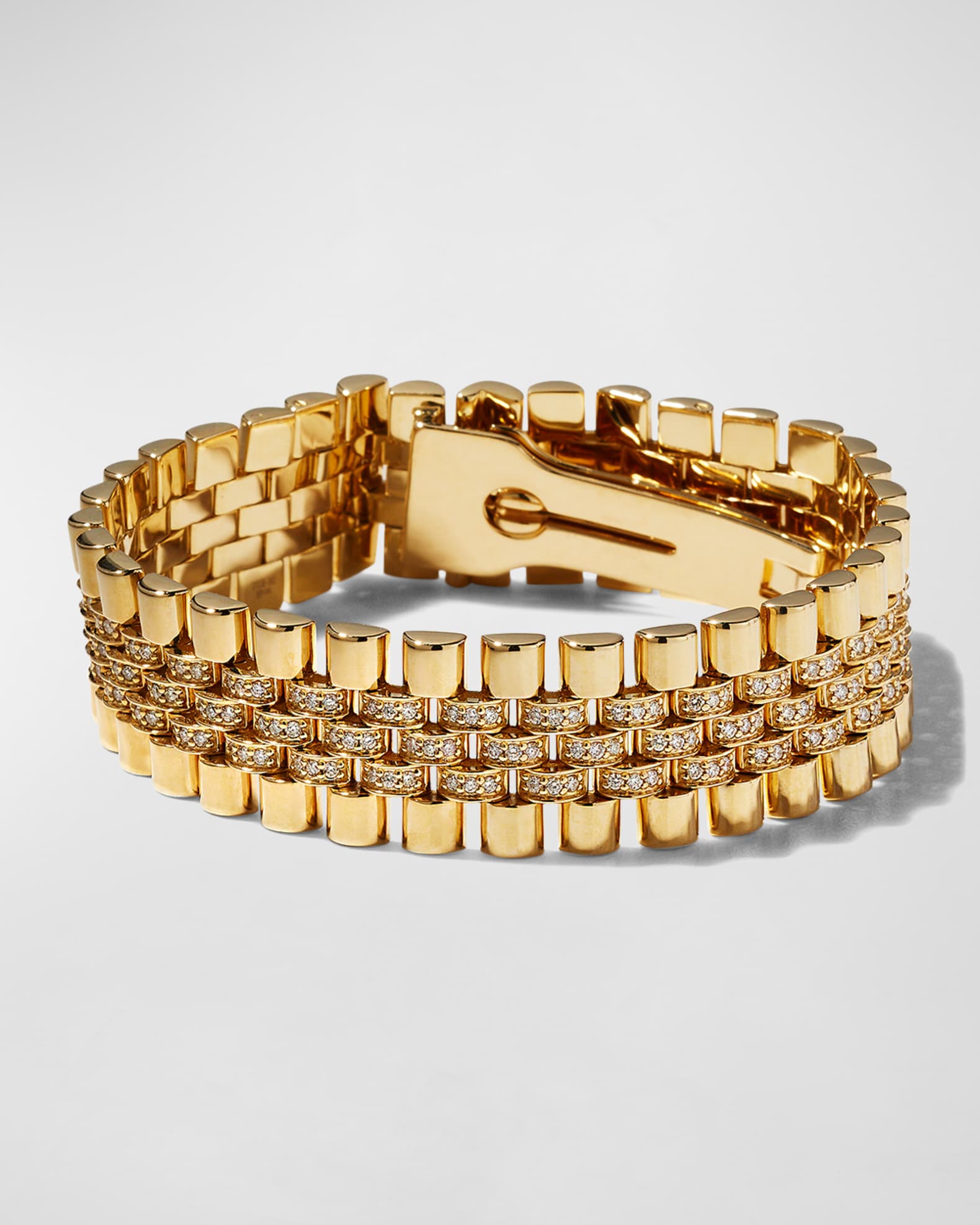 Heera Moti Yellow Gold 5-Row Center Pave Diamond Bracelet | Neiman Marcus