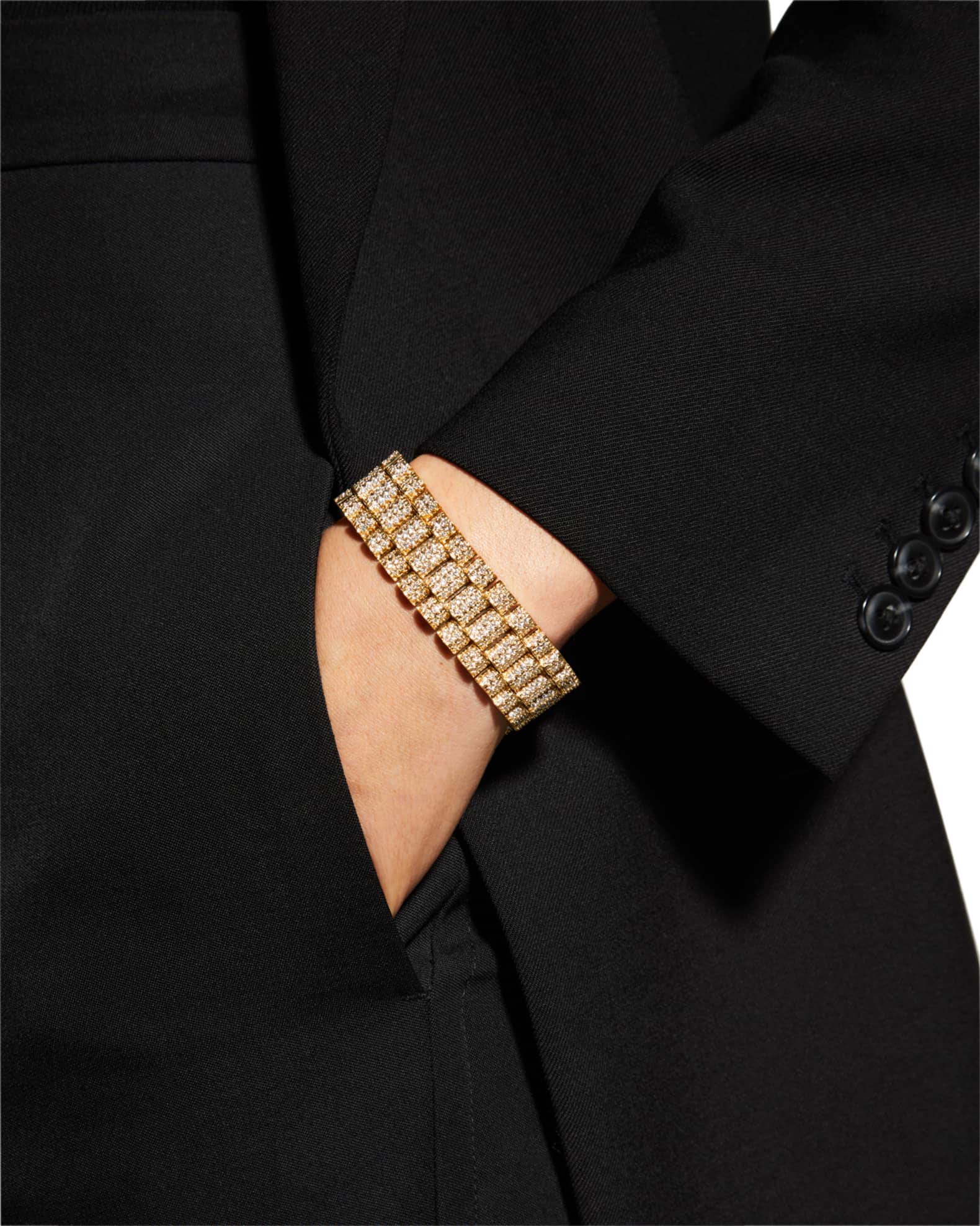 Heera Moti Yellow Gold 3-Row Pave Diamond Link Bracelet | Neiman Marcus