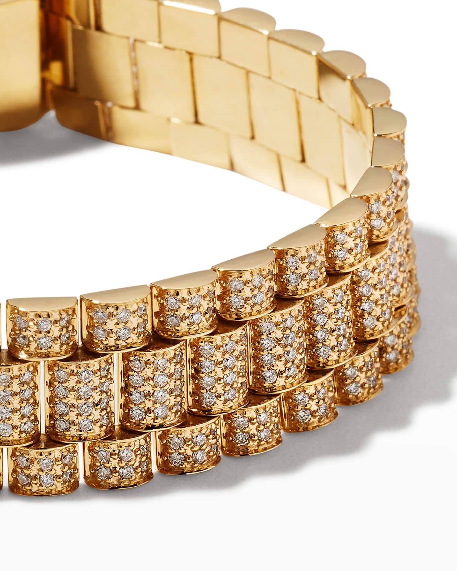 Heera Moti Yellow Gold 3-Row Pave Diamond Link Bracelet | Neiman Marcus