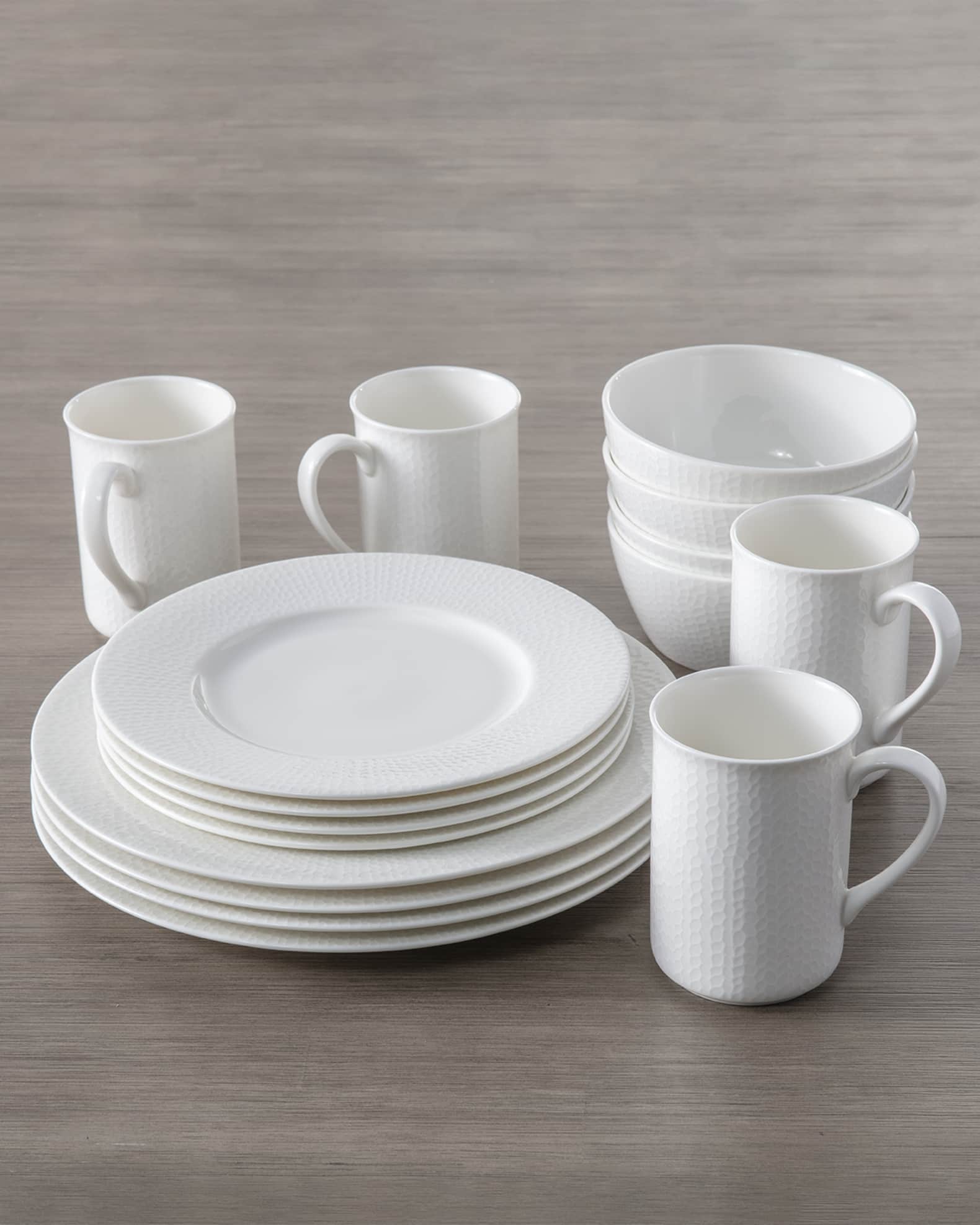 Fortessa 16-Piece Amanda White Embossed Dinnerware Set | Neiman Marcus