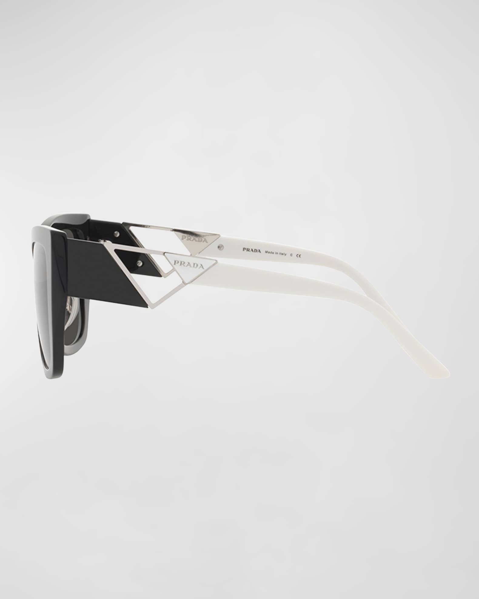 Prada Triangle Logo Square Acetate & Metal Sunglasses | Neiman Marcus