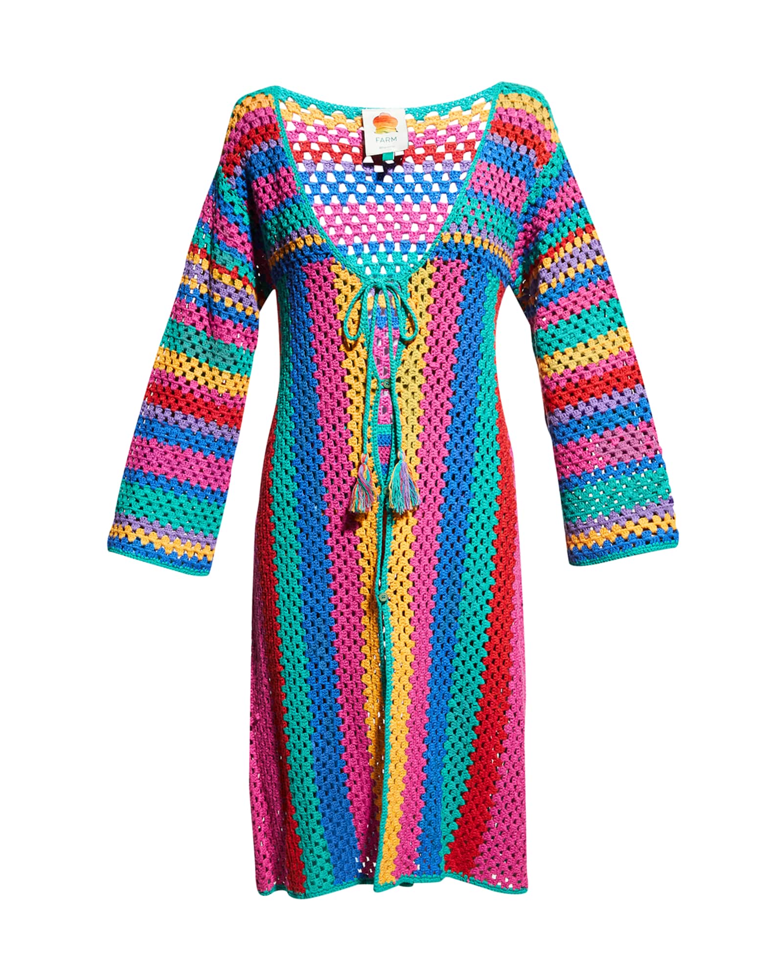 Farm Rio Bruna Stripes Crochet Midi Coverup | Neiman Marcus