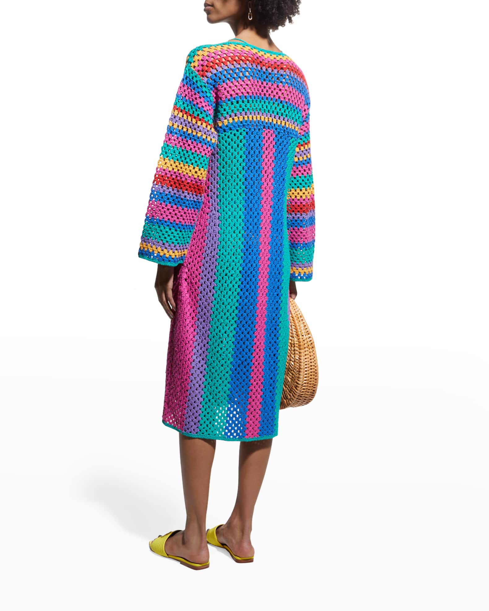 Farm Rio Bruna Stripes Crochet Midi Coverup | Neiman Marcus