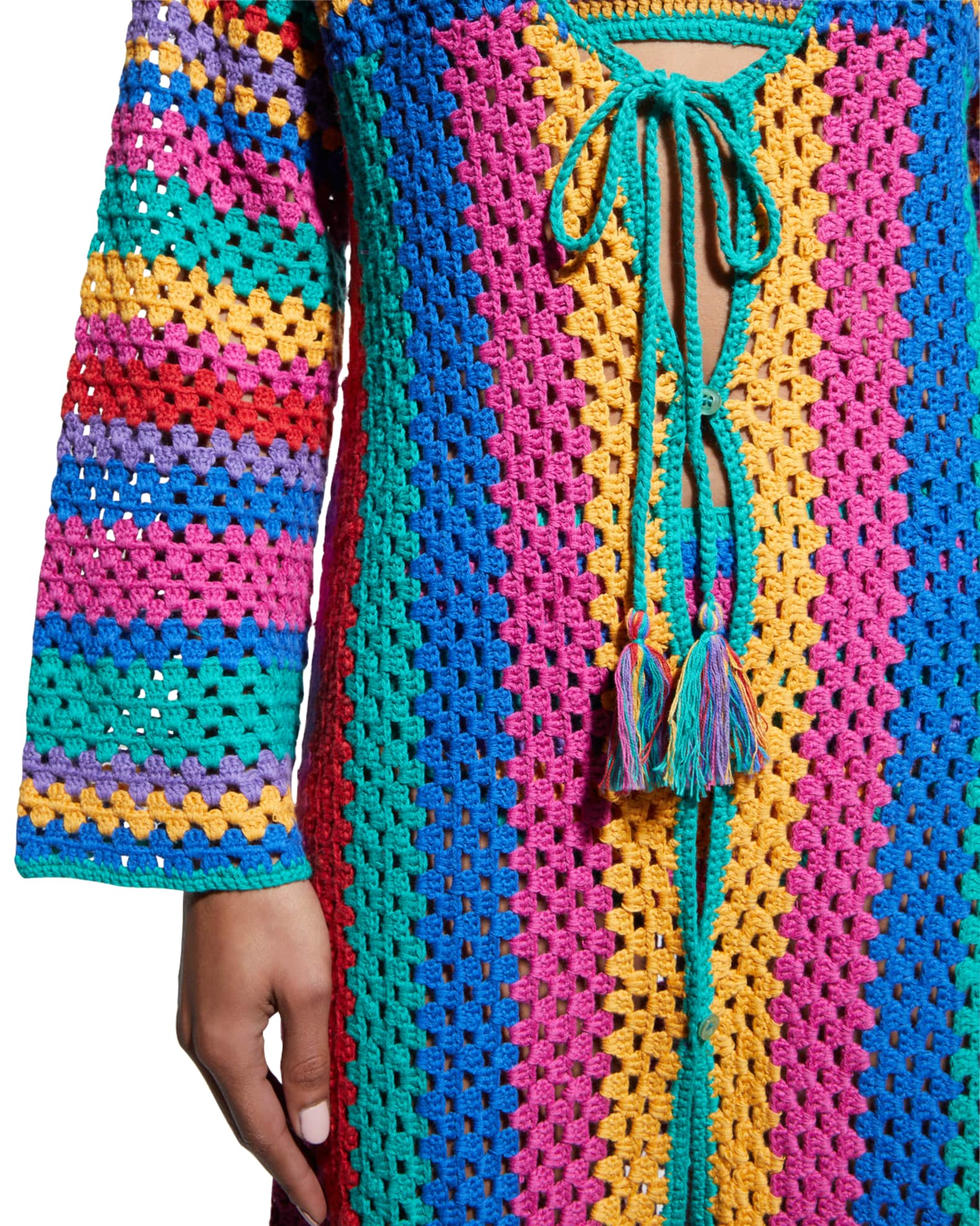 Farm Rio Bruna Stripes Crochet Midi Coverup | Neiman Marcus