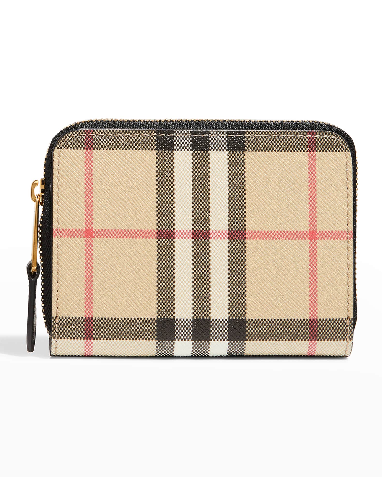 Burberry Vintage Check Zip Compact Wallet | Neiman Marcus