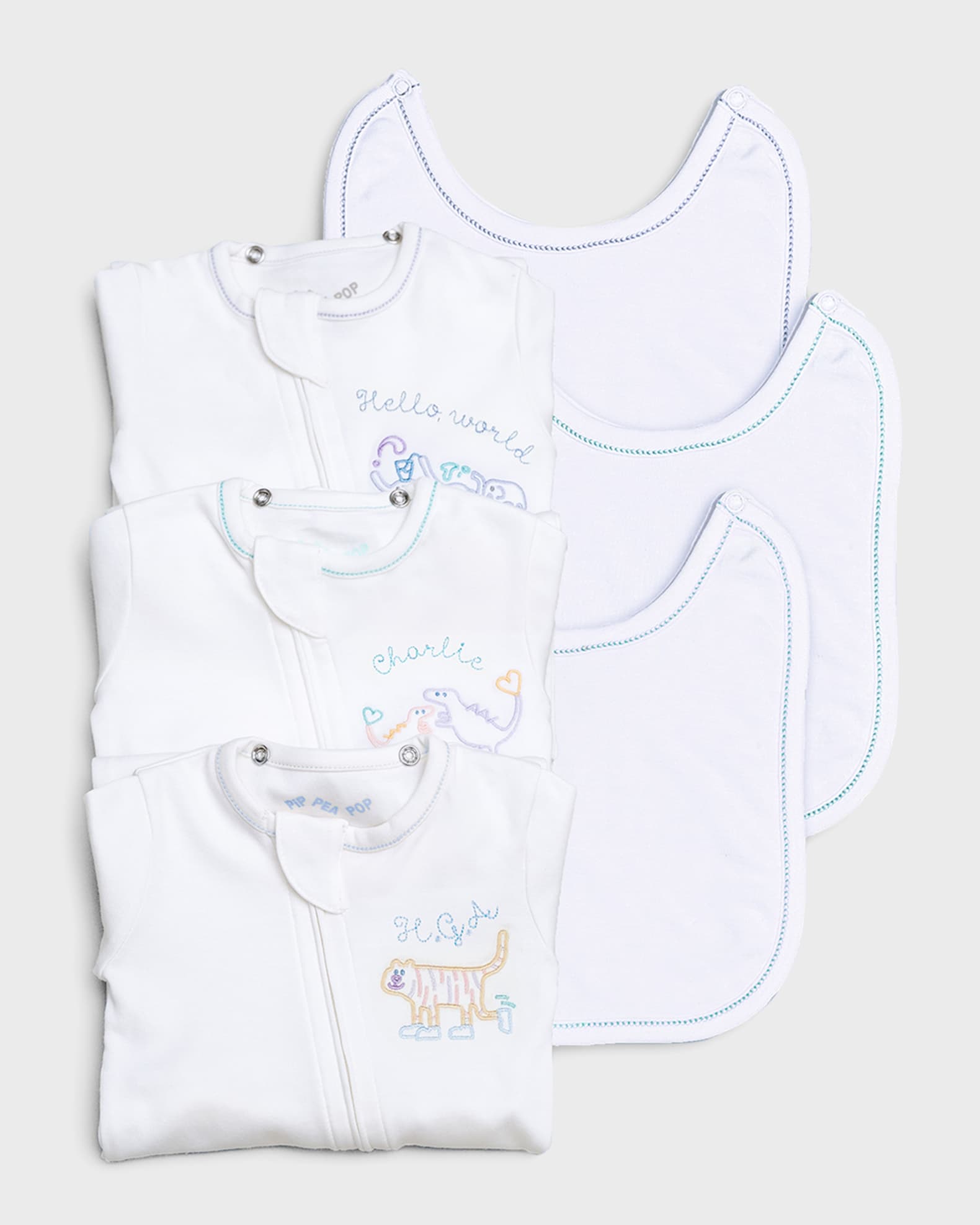 PiP PEA POP Baby Personalized Footed Bodysuit with attachable bib ...