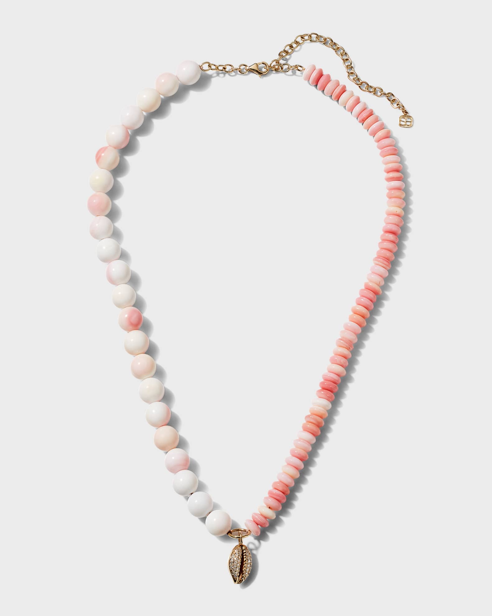 Sydney Evan Yellow Gold Conch Shell Combo Necklace with Pave Cowrie ...