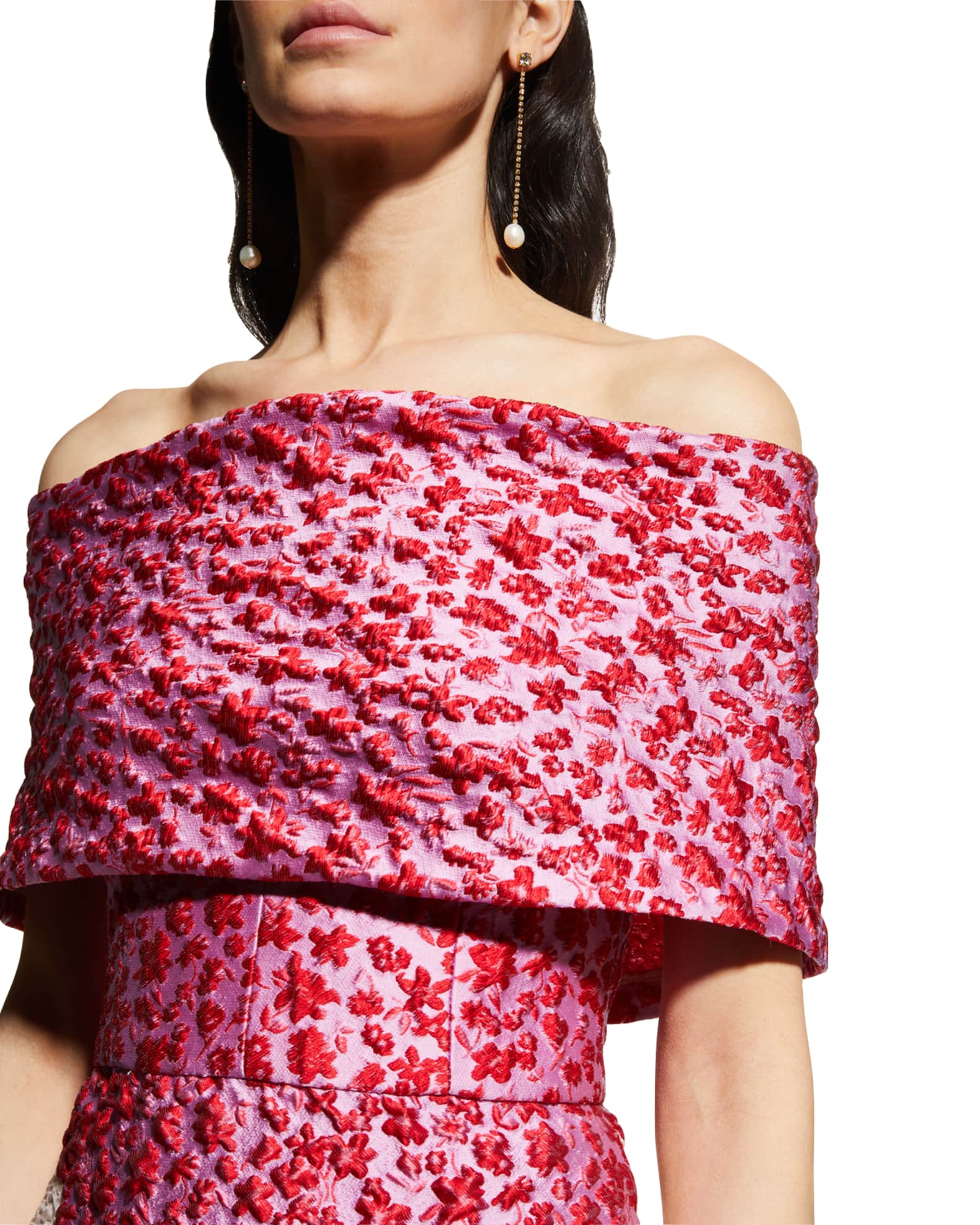 Lela Rose Diagonal Stripe Jacquard Off-The-Shoulder Gown | Neiman Marcus