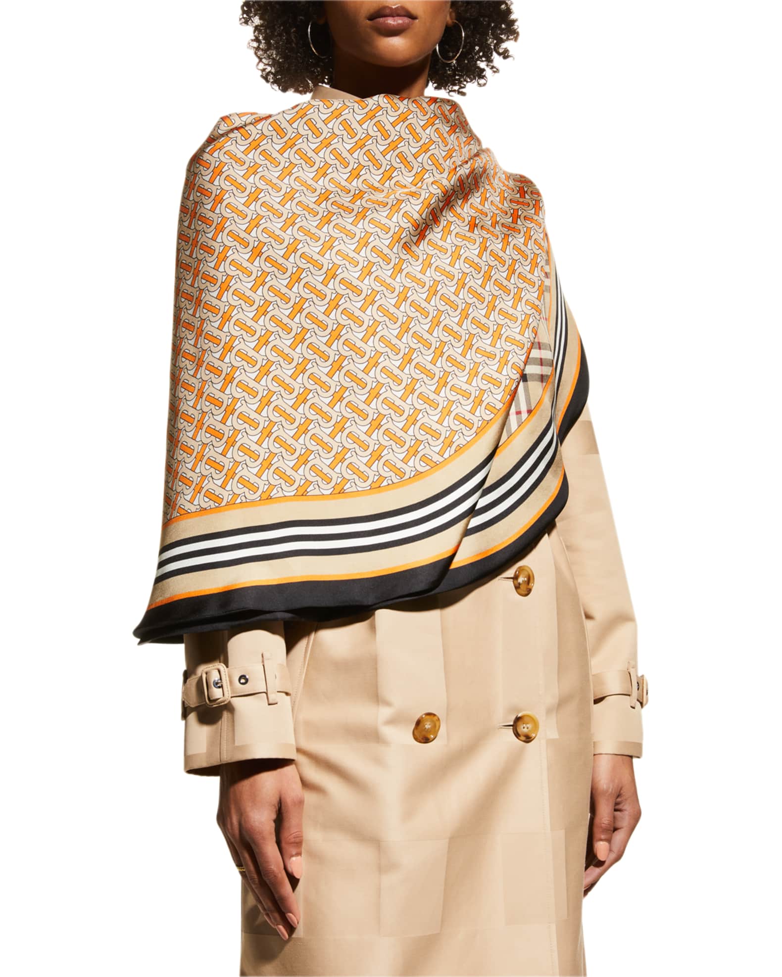 Burberry TB Monogram Silk Scarf | Neiman Marcus