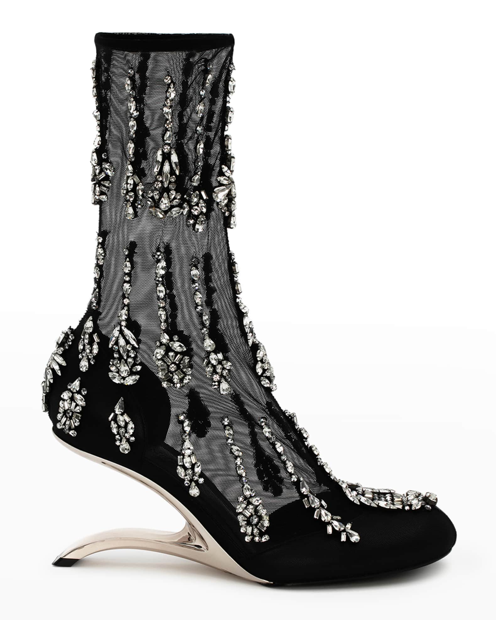 Alexander McQueen Arc Architectural-Heel Crystal Tulle Booties | Neiman ...