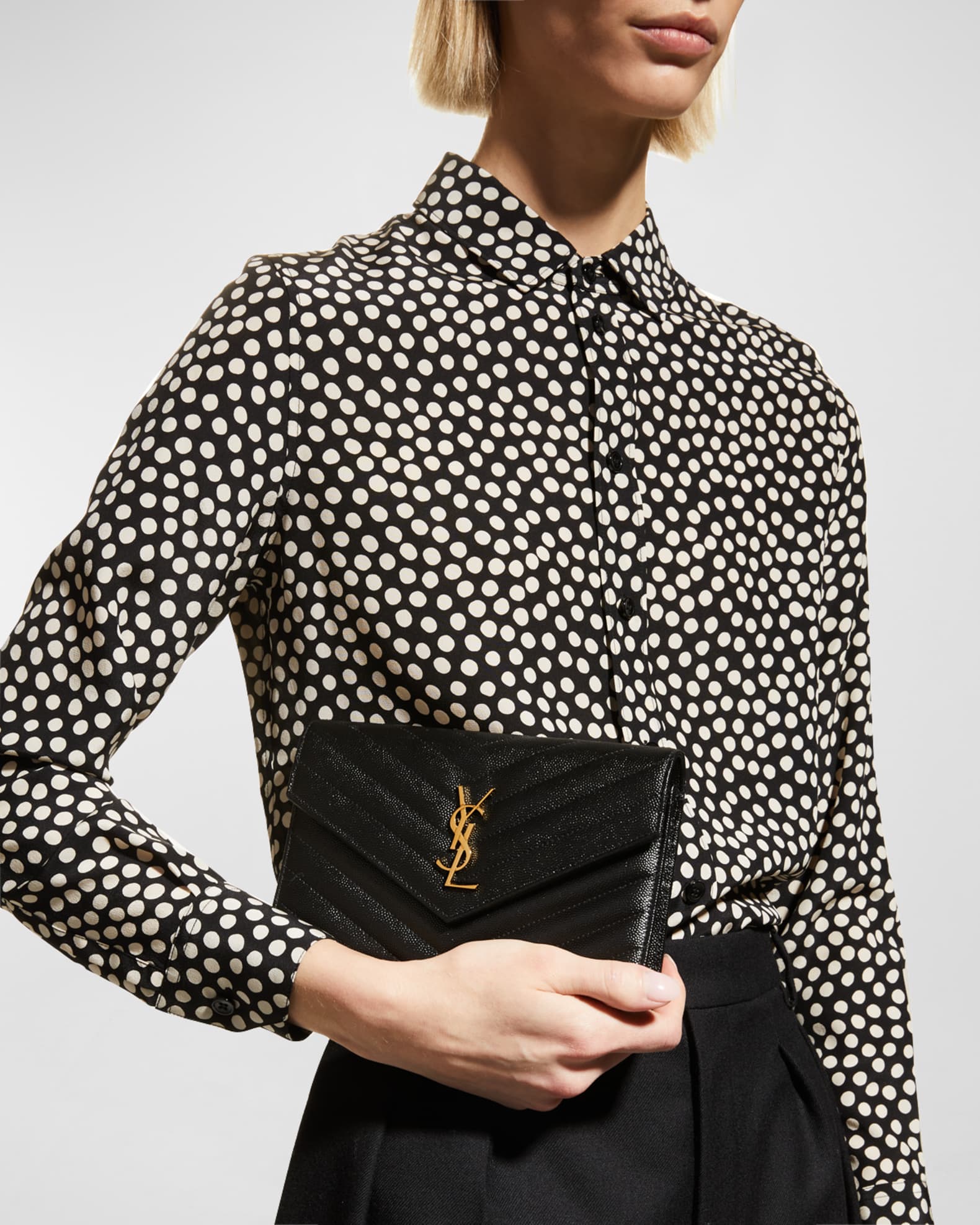 Saint Laurent YSL Monogram Small Wallet on Chain in Grained Leather ...