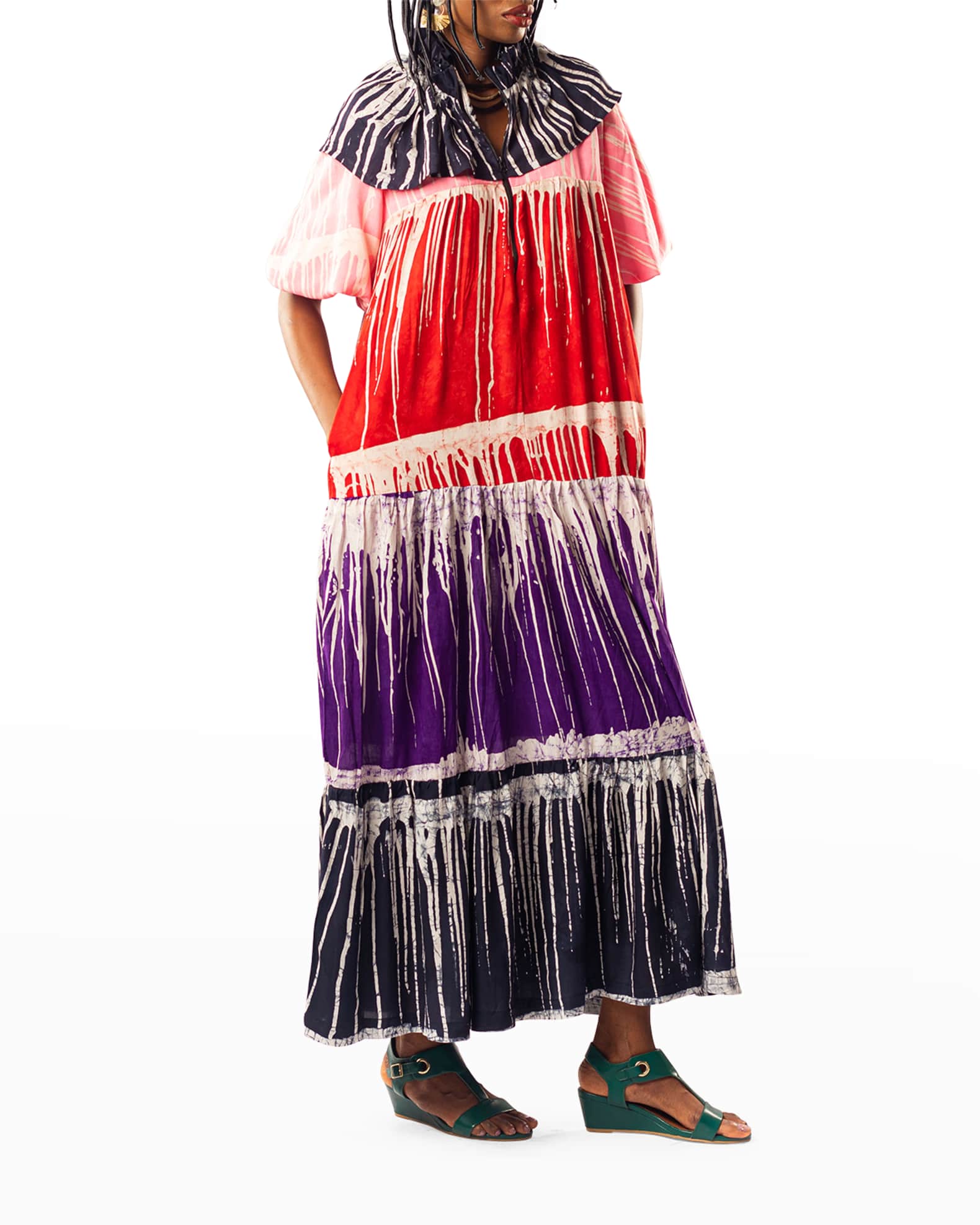 Busayo Wale Multi-Print Tiered Maxi Dress | Neiman Marcus