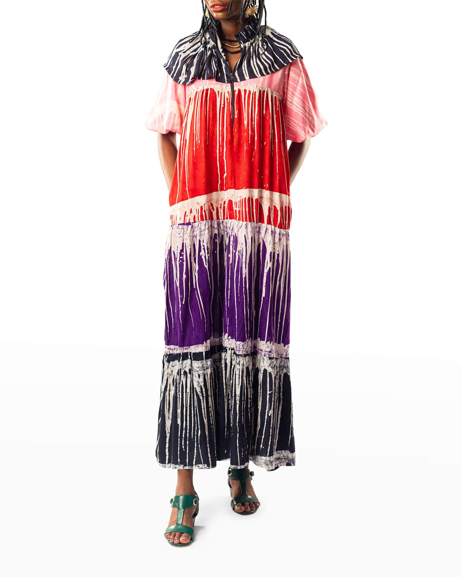 Busayo Wale Multi-Print Tiered Maxi Dress | Neiman Marcus