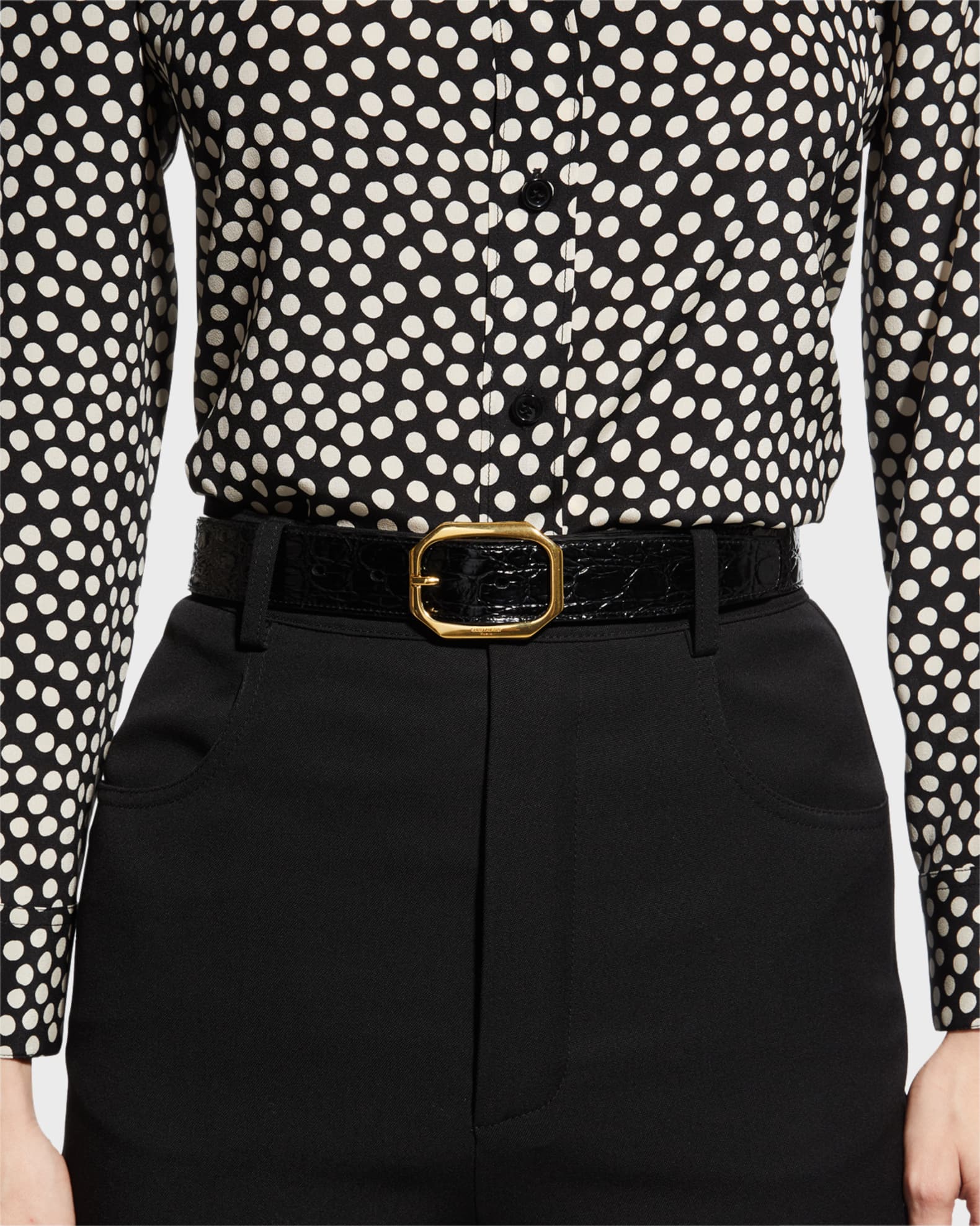 Saint Laurent YSL Croc-Embossed Leather Belt | Neiman Marcus