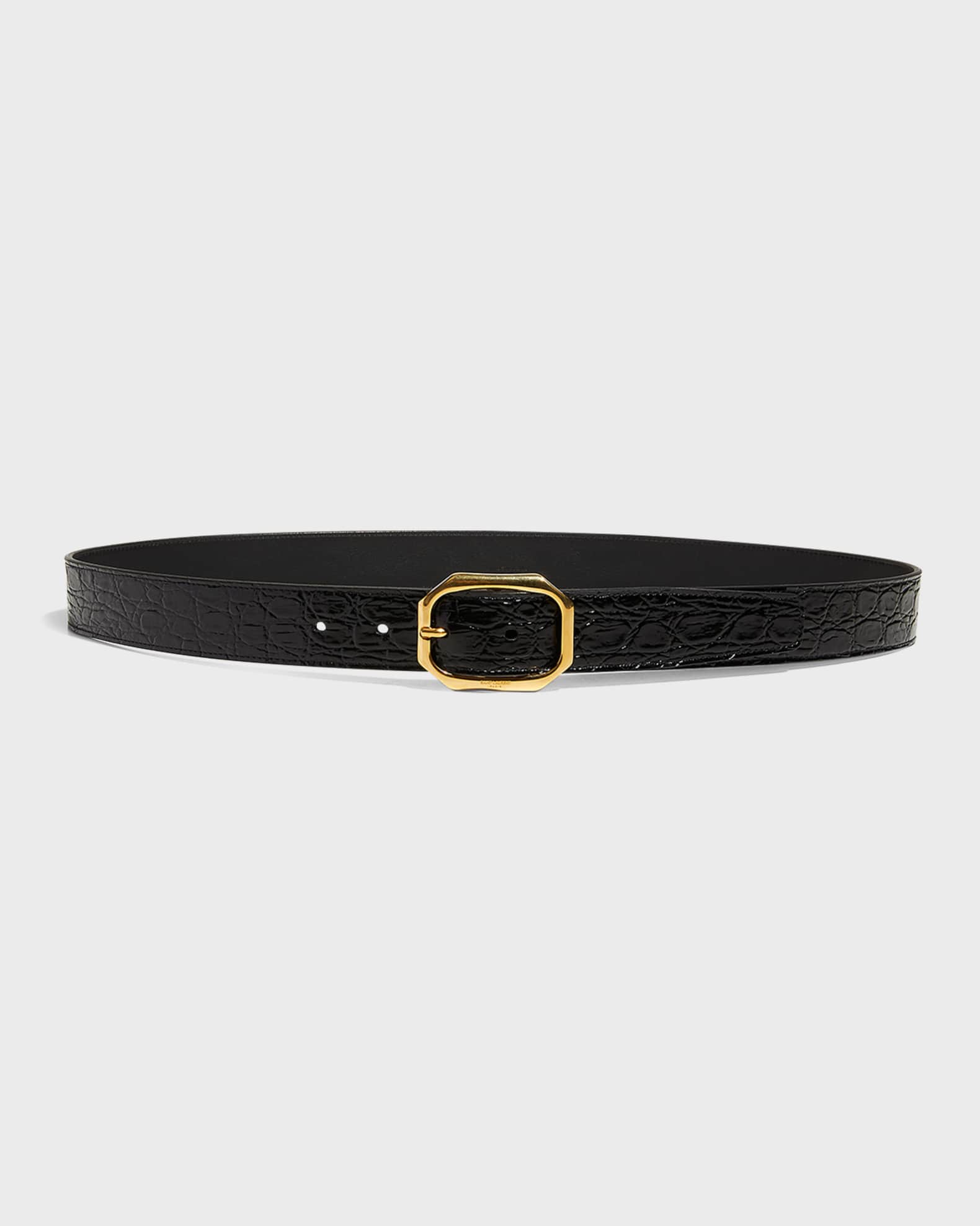 Saint Laurent YSL Croc-Embossed Leather Belt | Neiman Marcus