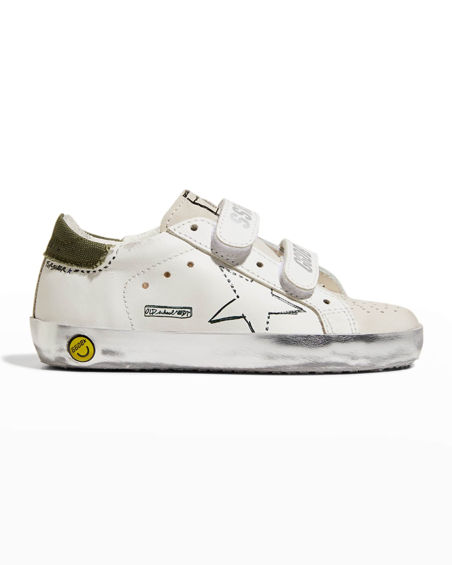 Golden Goose Girl's Old School Leather Grip-Strap Sneakers, Size Baby ...