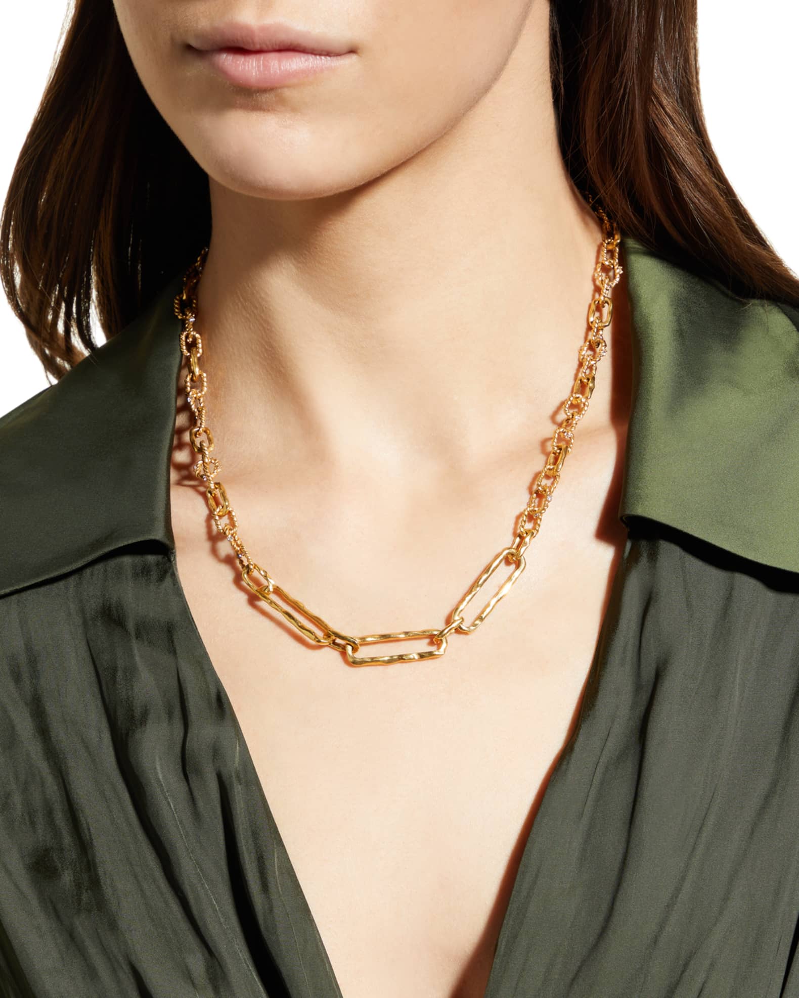 Joanna Laura Constantine Wave Link Chain Necklace with Pave | Neiman Marcus