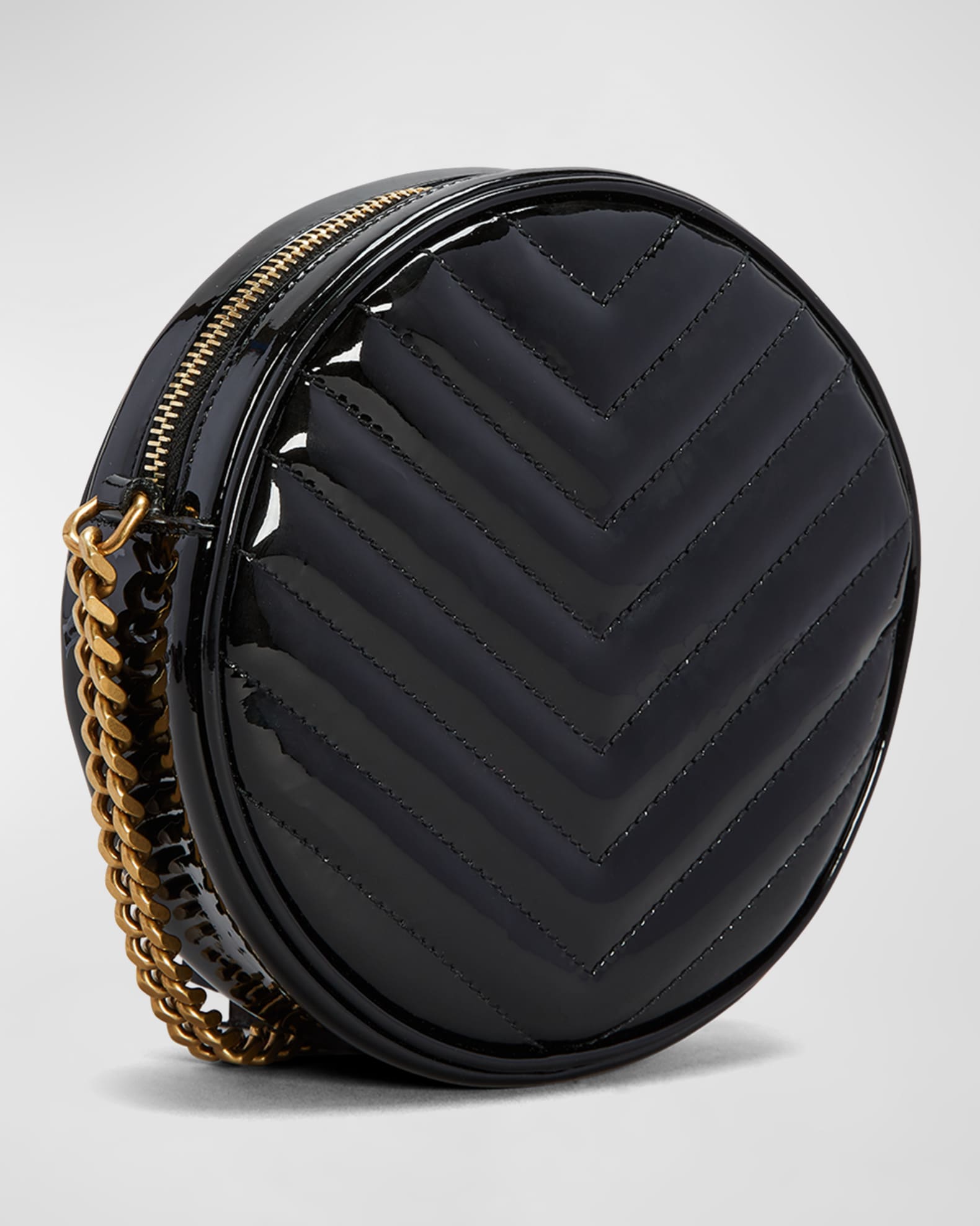 Saint Laurent YSL Quilted Patent Round Crossbody Bag | Neiman Marcus